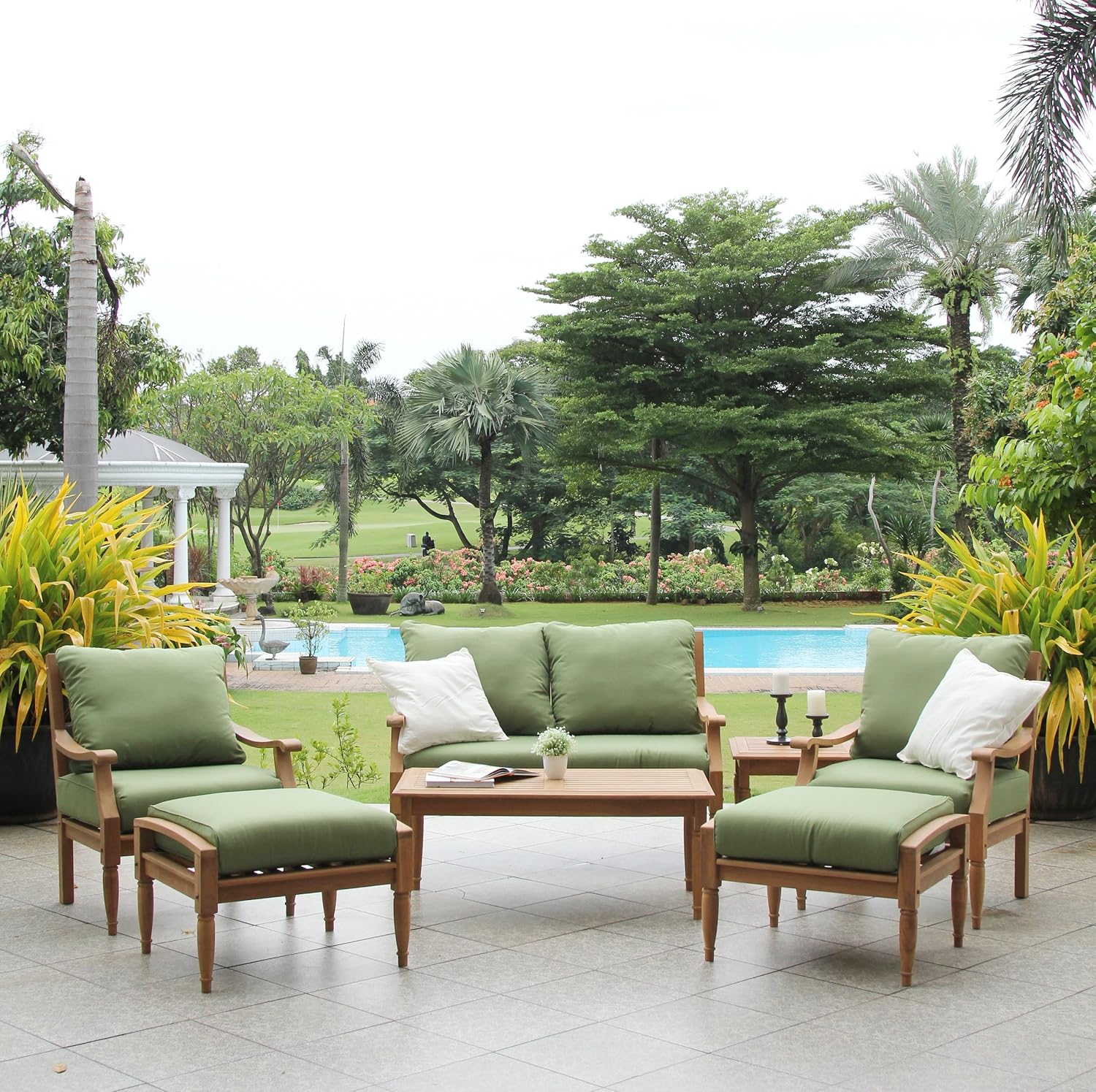 Amazon.com: Cambridge Casual Indonesian Teak Willoughby 7 Piece Deep ...