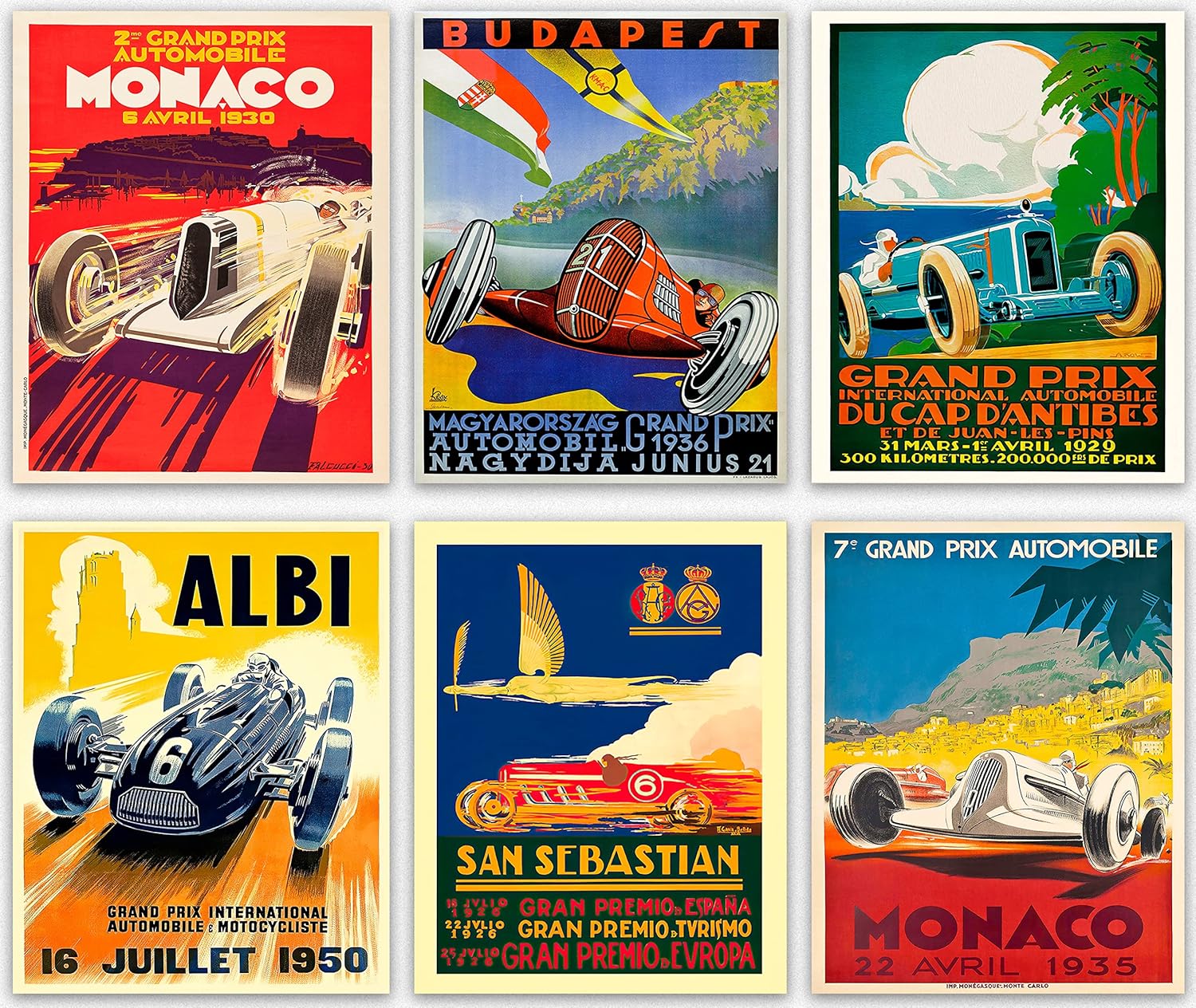 Wallbuddy Set of 6 Car Racing Grand Prix Posters F1 Poster Formula 1 ...