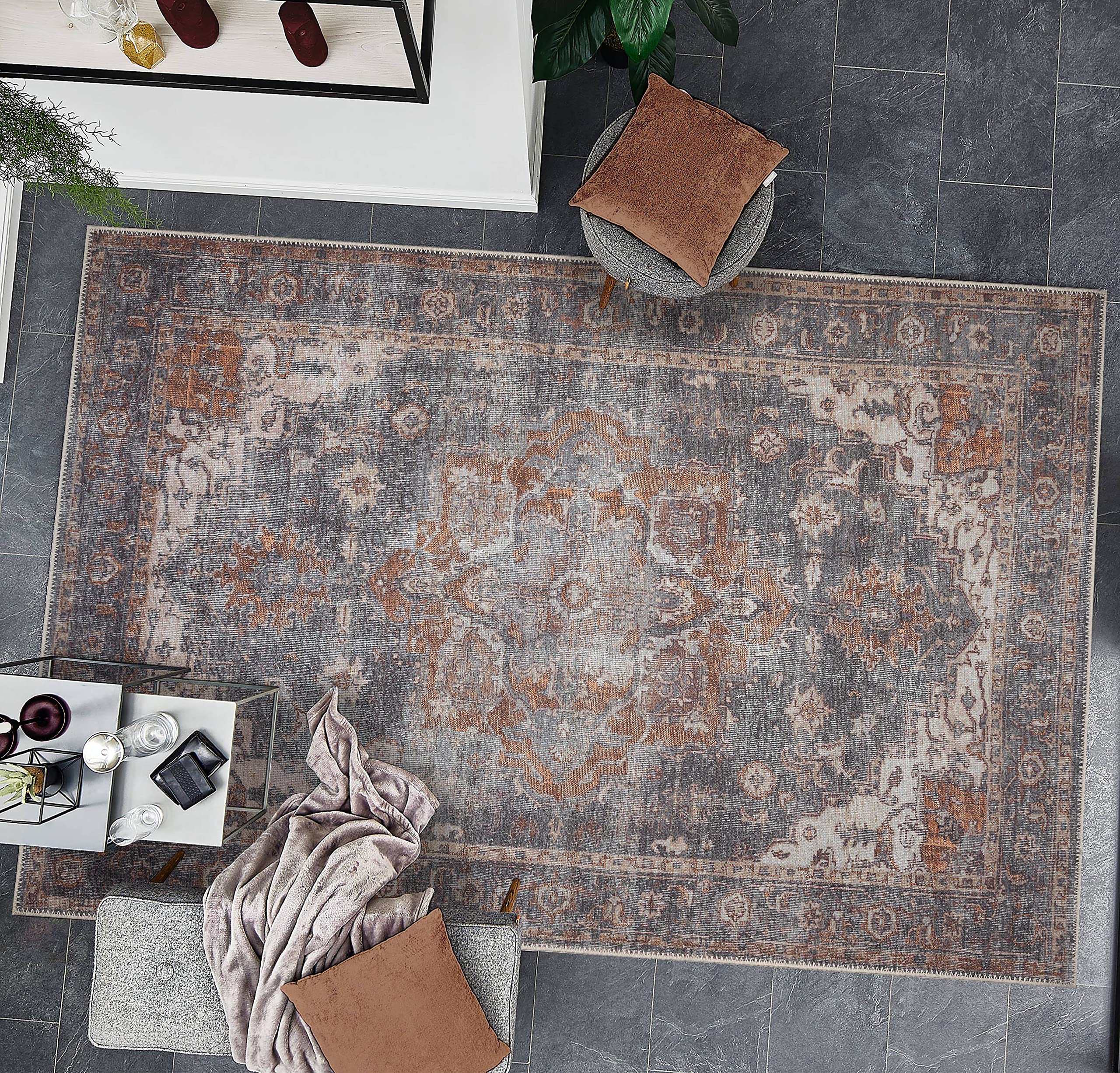 Adiva Rugs Machine Washable Area Rug with Non Slip Backing for Living ...