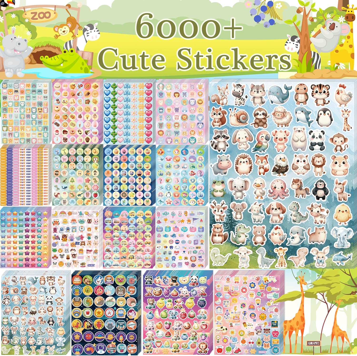 Amazon.com: 64 Sheets Stickers for Kids,6000+PCS Kids Stickers Bulk ...