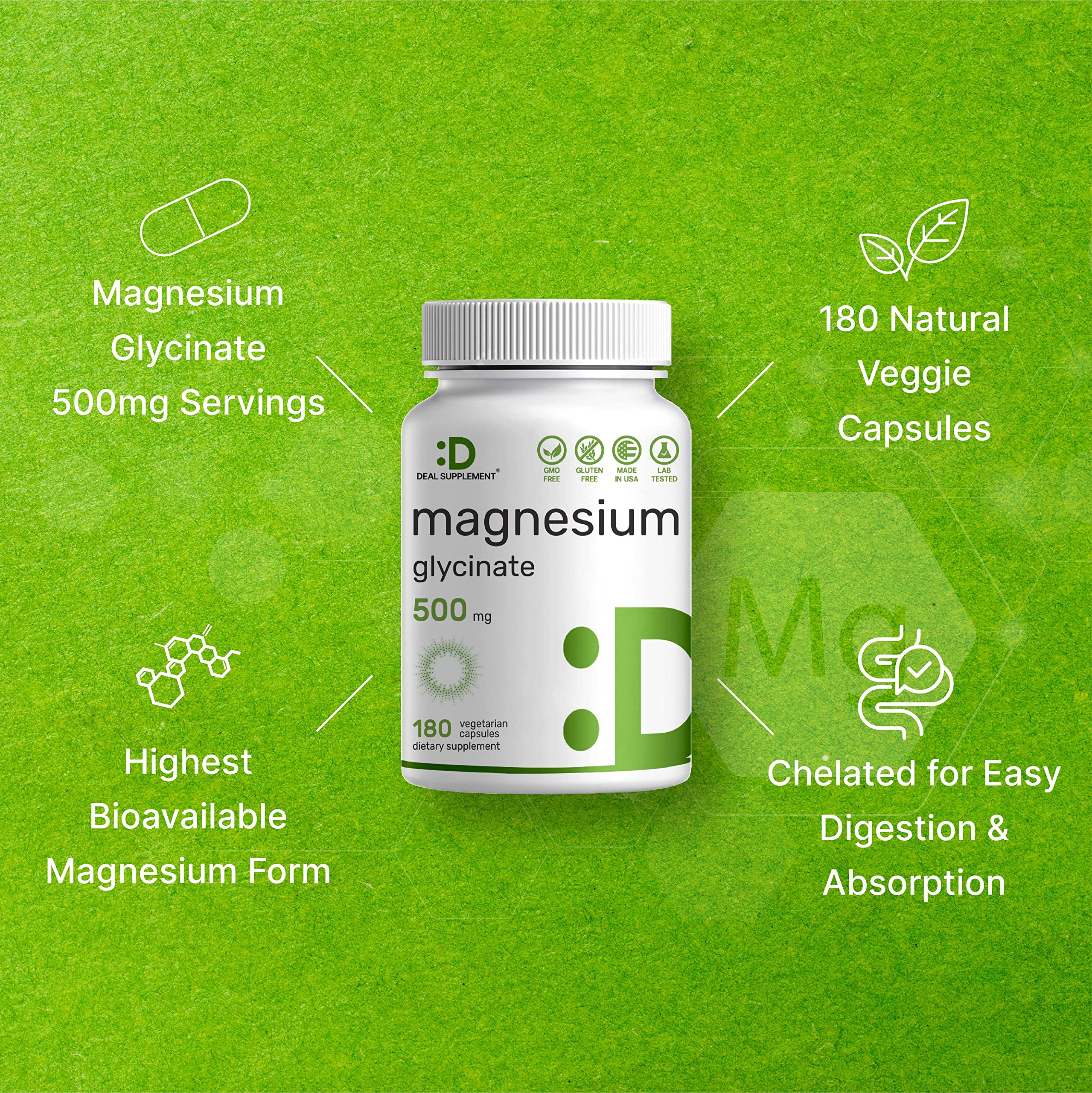 Snapklik.com : Magnesium Glycinate 500mg, 240 Veggie Capsules Chelated ...