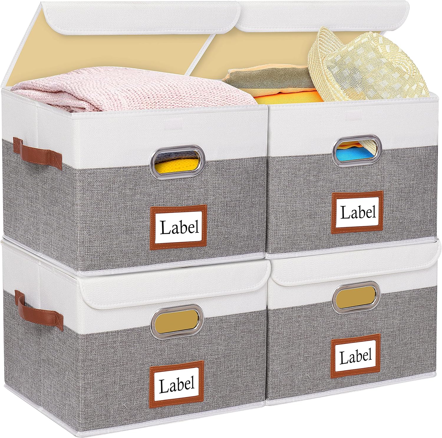 Amazon.com - Yawinhe 4-Pack Storage Boxes with Lids, Storage Baskets ...