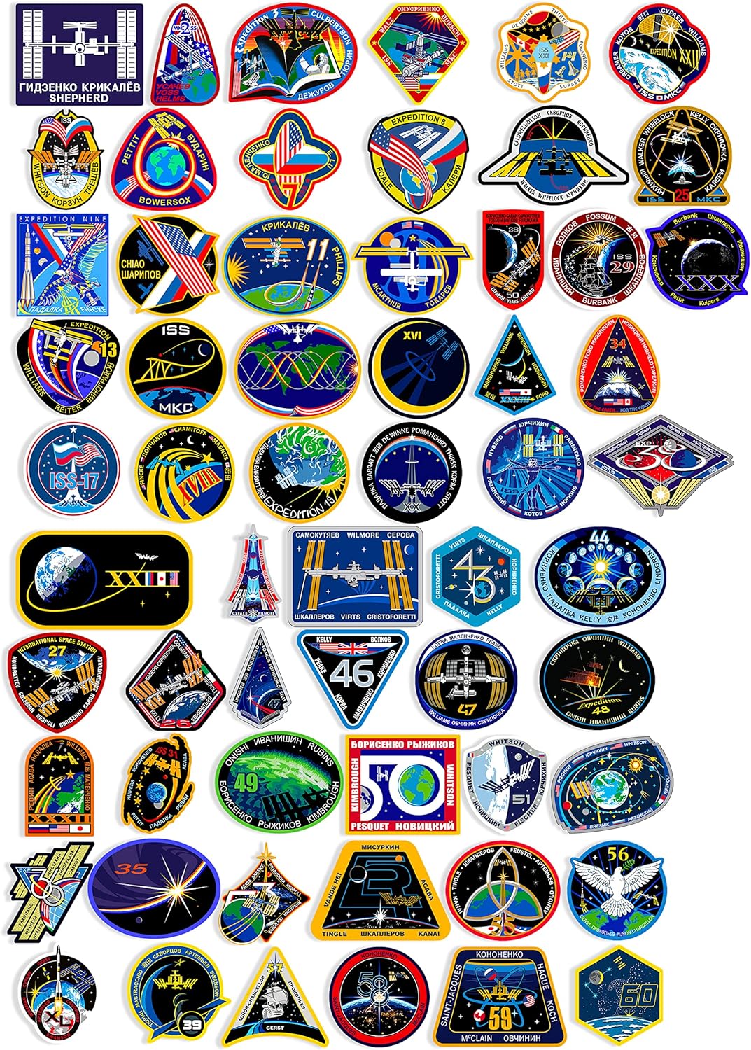 Amazon.co.jp: 全135枚入り:スペースシャトルミッションステッカー(小さなNASAロゴISSセットエンブレム、高さ1.5インチ ...