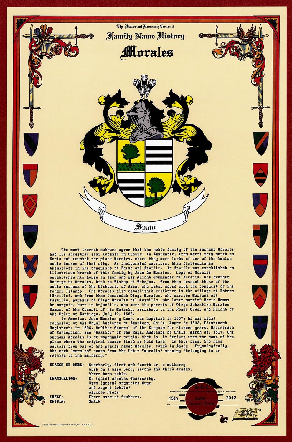 Amazon.com: Árbol de familia de Morales Escudo de armas/Crest y nombre ...