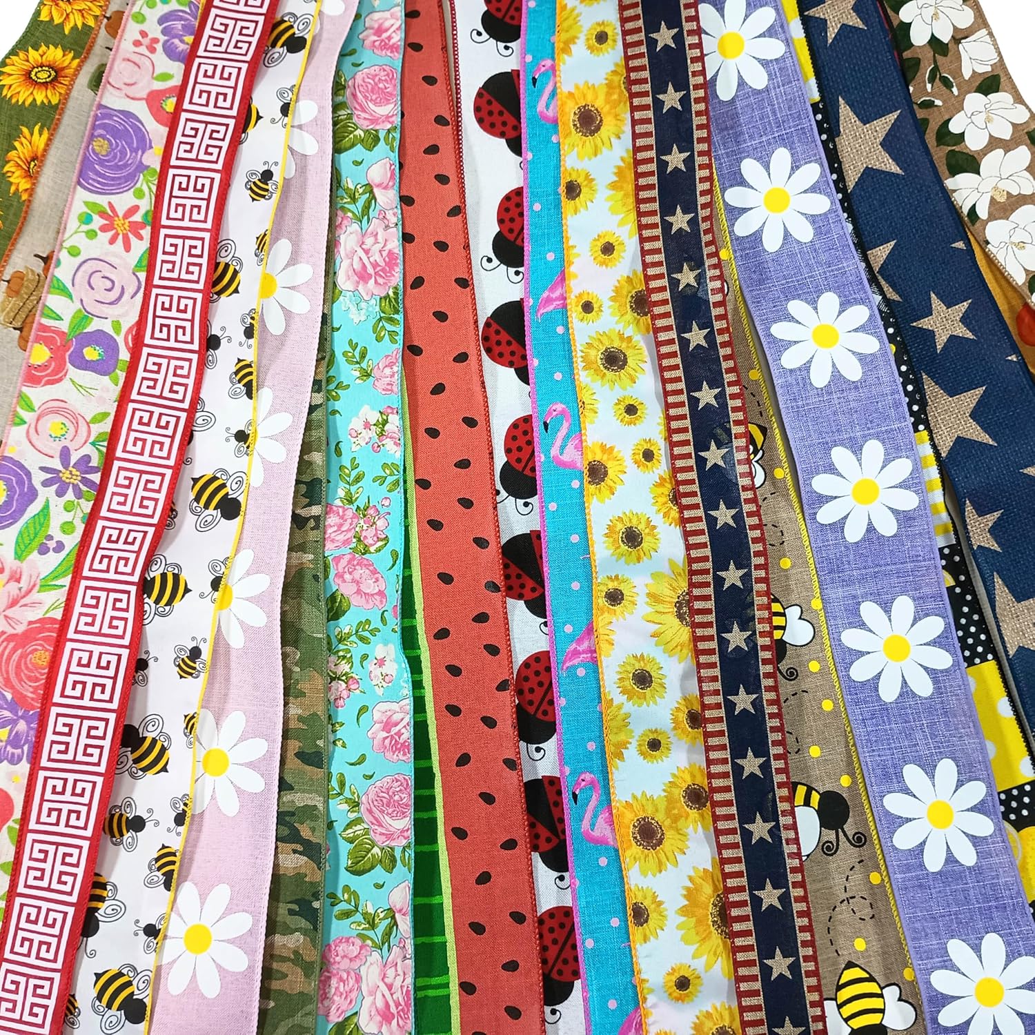 Amazon.com: 20 Yards Assorted Fabric Wired Edge Ribbon 1.5” and 2.5 ...
