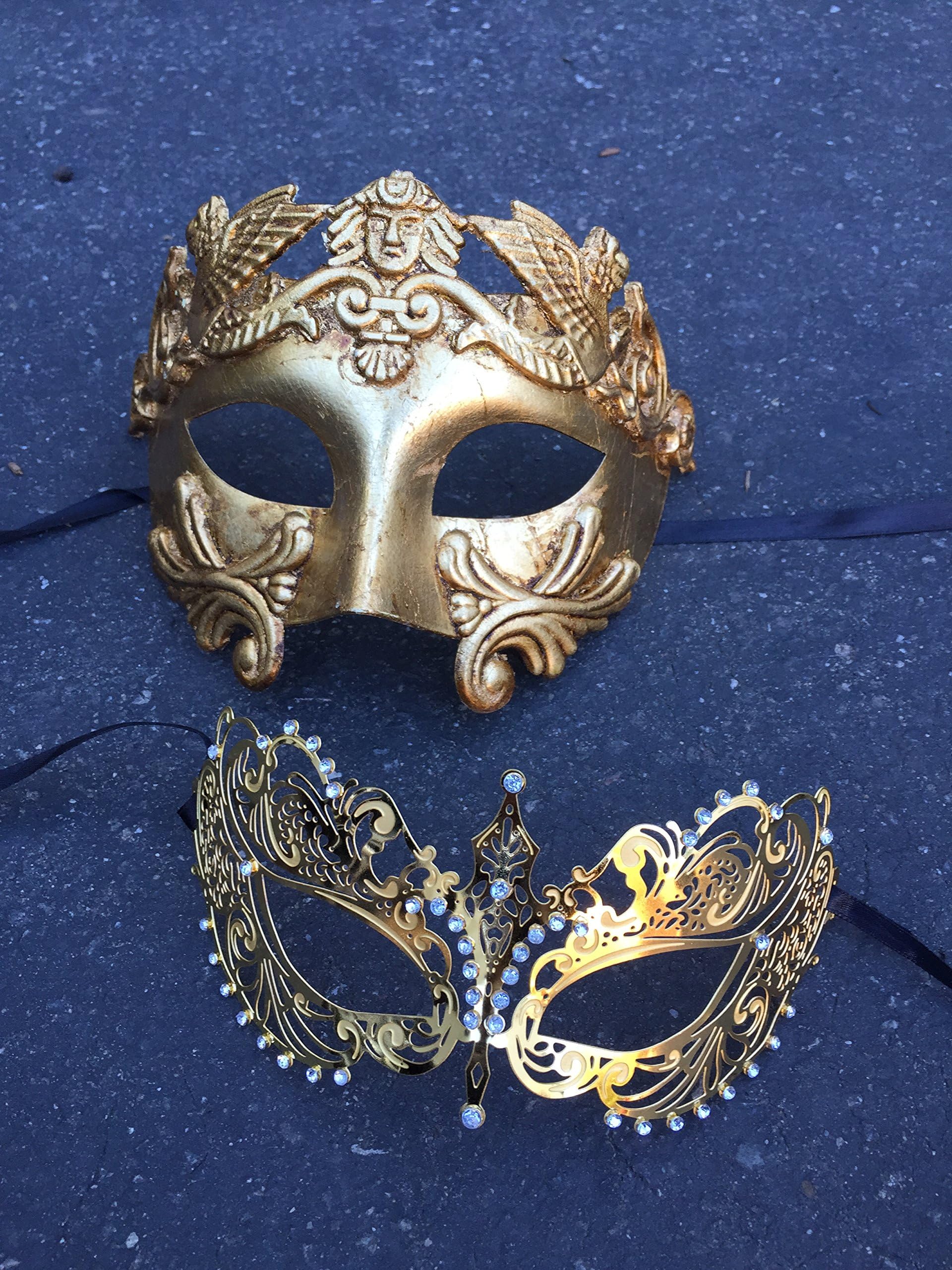 Amazon.com: Gold Couples Masquerade Mask, Greek Roman Mask and Gold ...