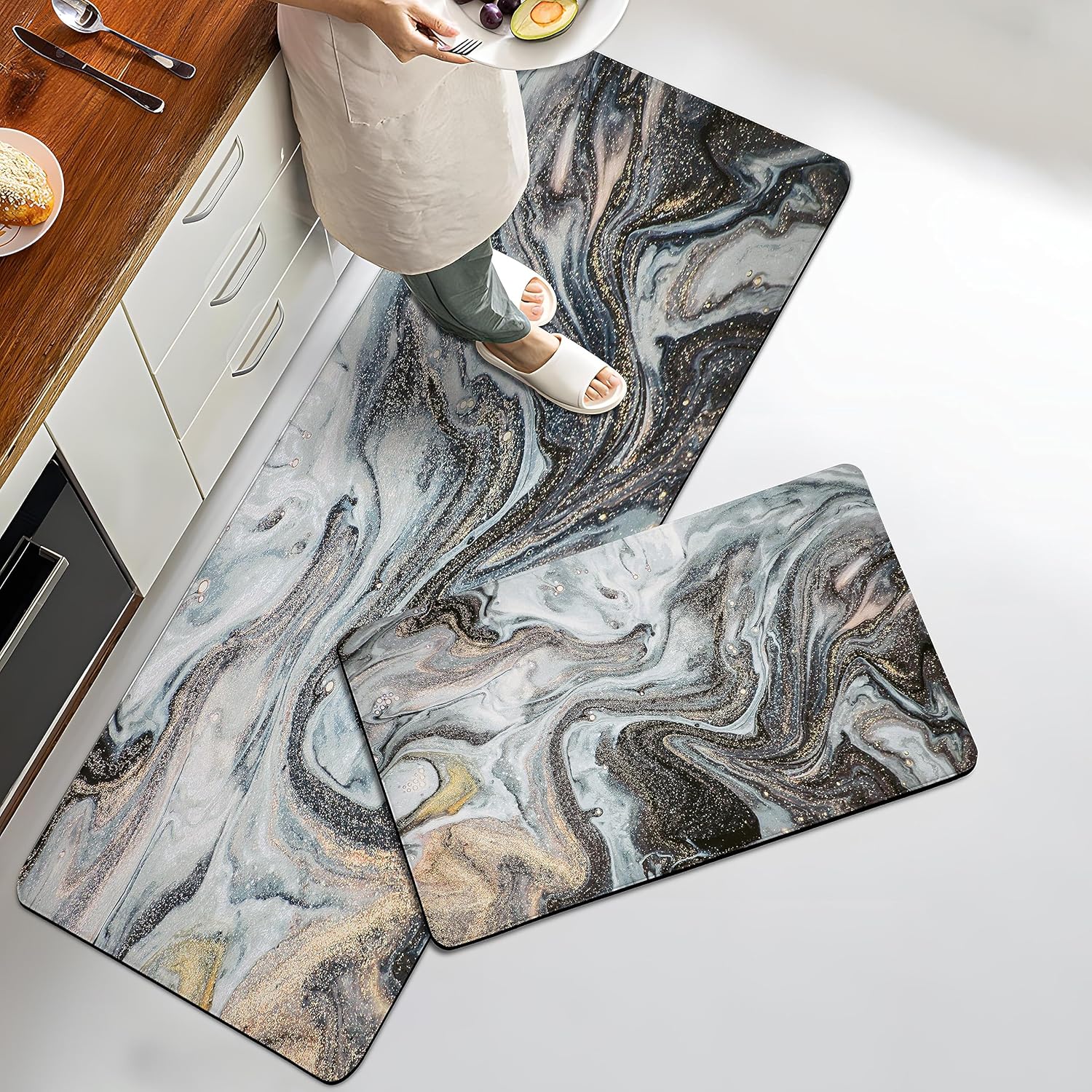 Amazon.com: keensoft Black Gold Marble Anti Fatigue Mats for Kitchen ...