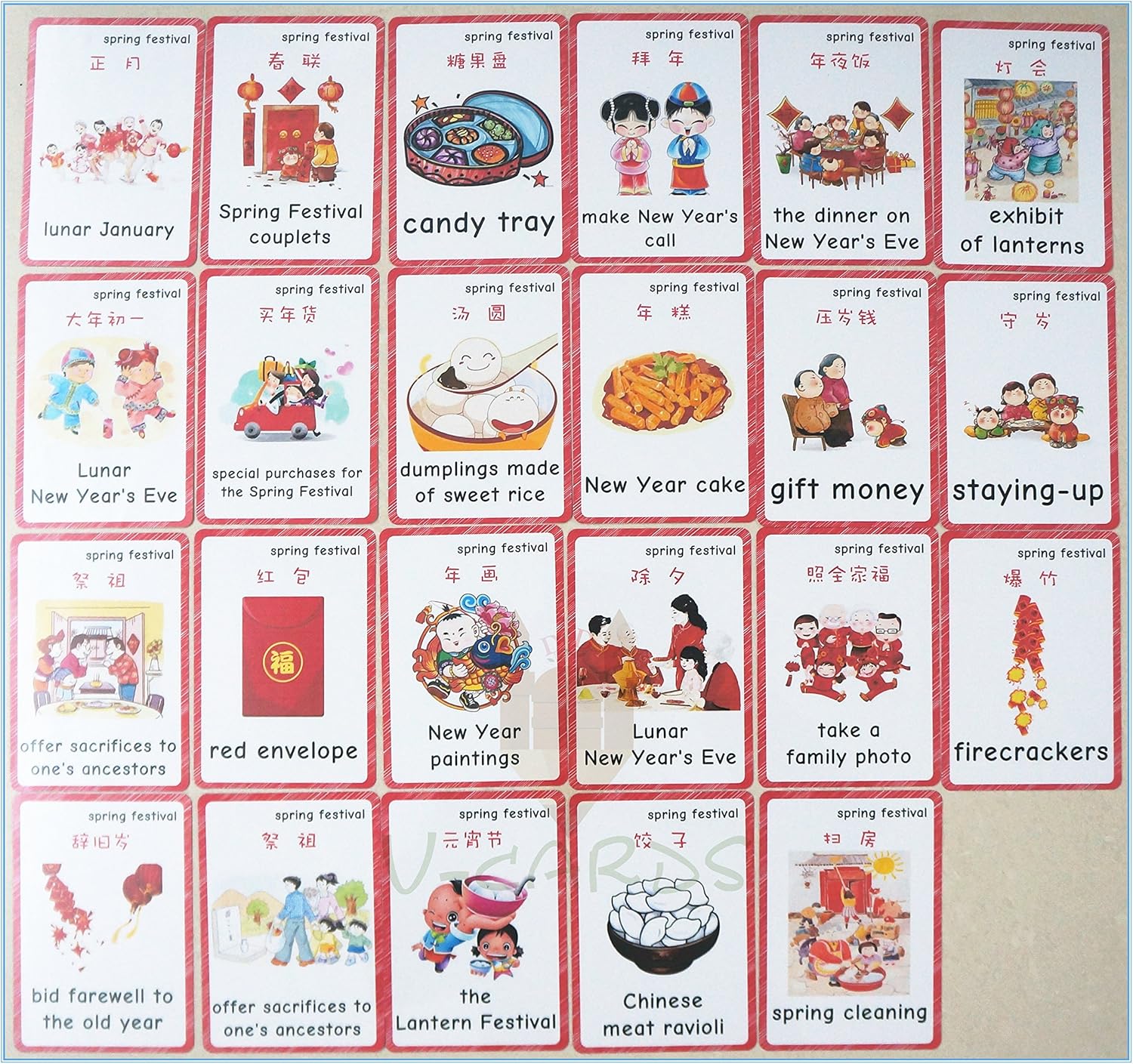 Amazon.com: SANTSUN 22 Spring Festival Flashcards and Spring Festival ...