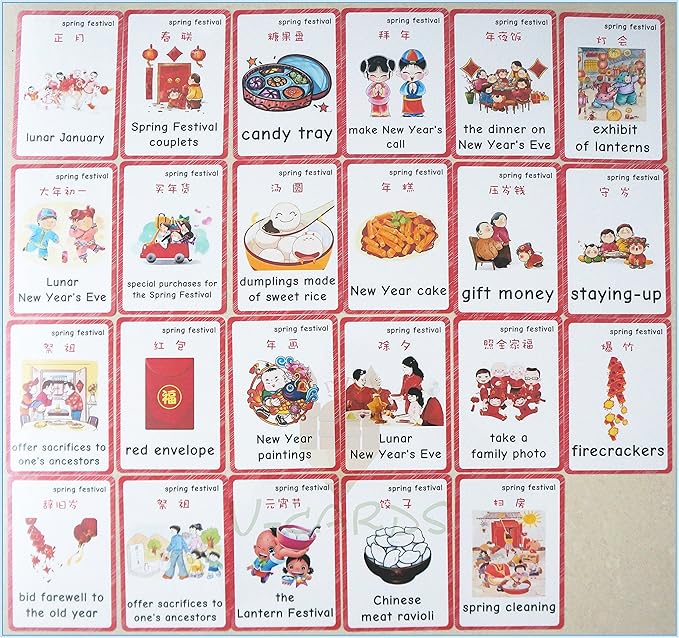 Amazon.com: SANTSUN 22 Spring Festival Flashcards and Spring Festival ...