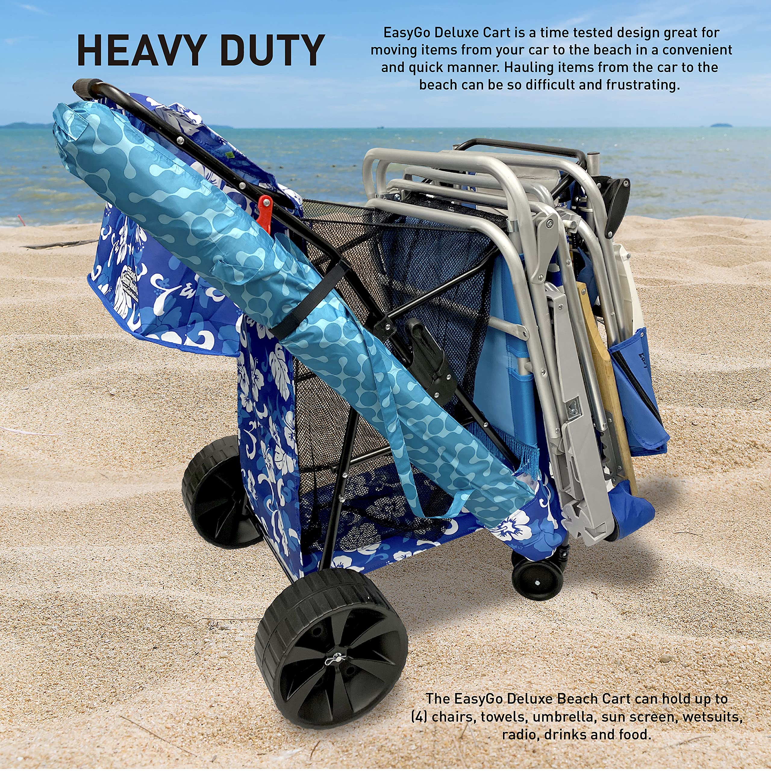 Buy EasyGo Product Beach Cart Deluxe – Heavy Duty Folding Cart Beach ...