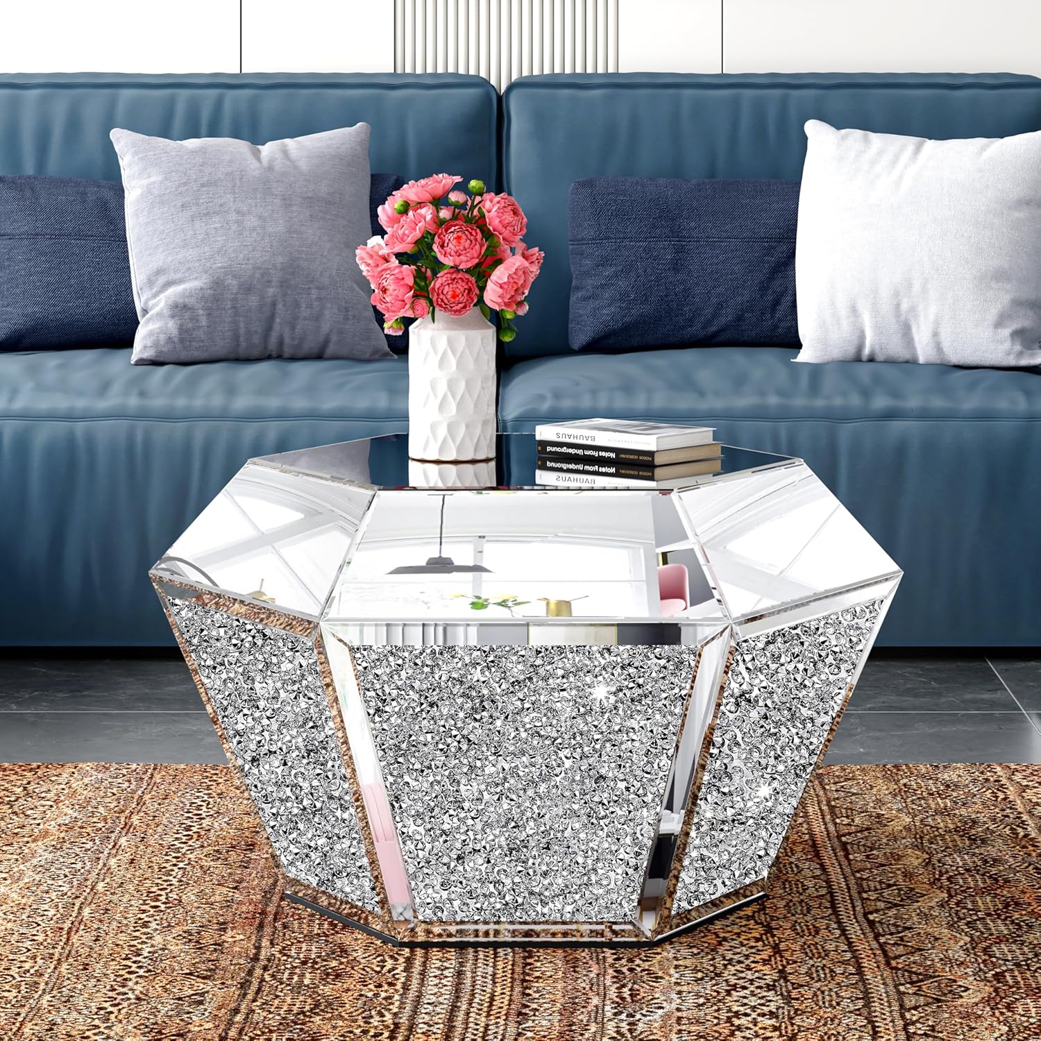 Amazon.com: blingworld Drum Coffee Table Mirrored with Crystal Inlay ...