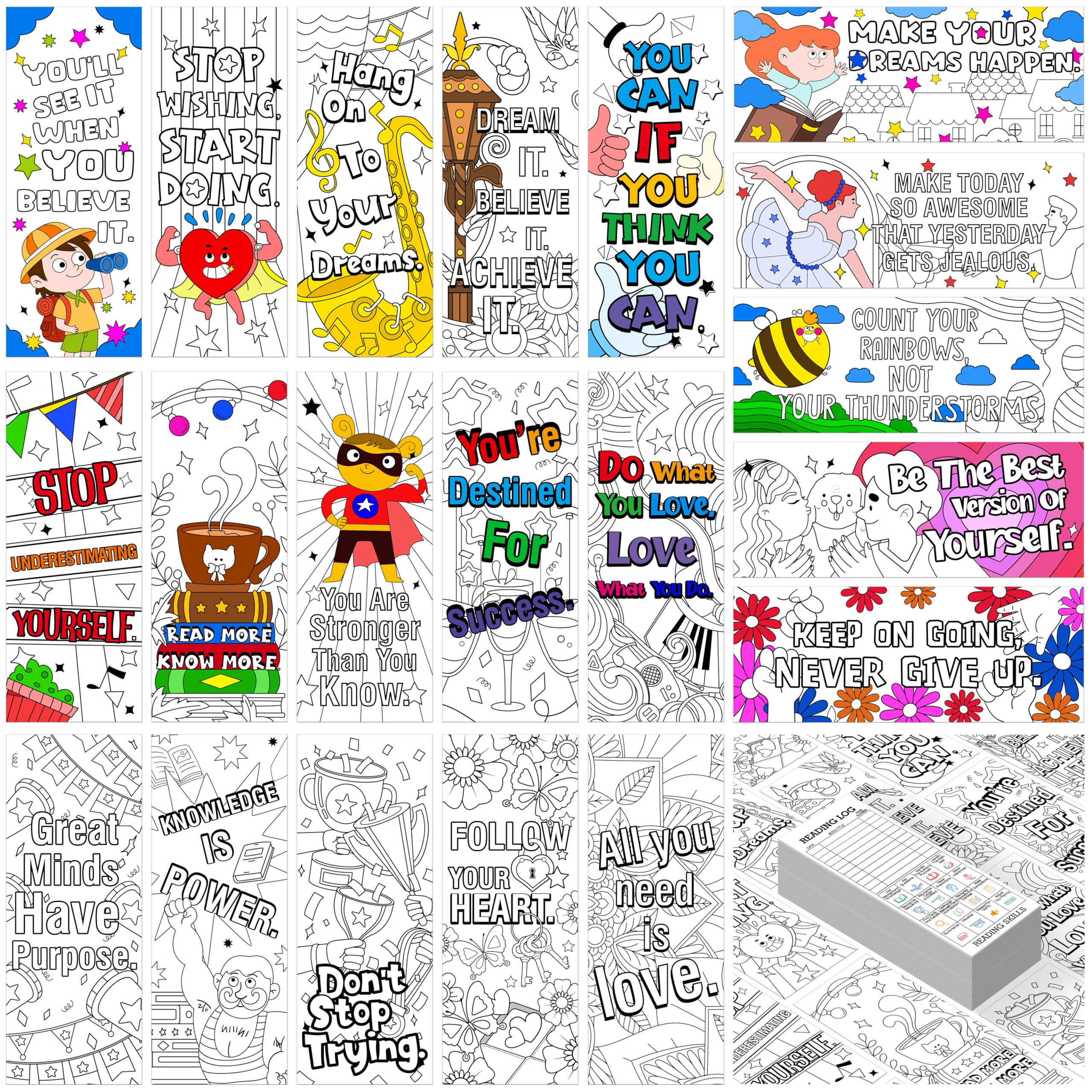 Snapklik.com : 120 PCS Inspirational Bookmarks, 30 Designs DIY Coloring ...
