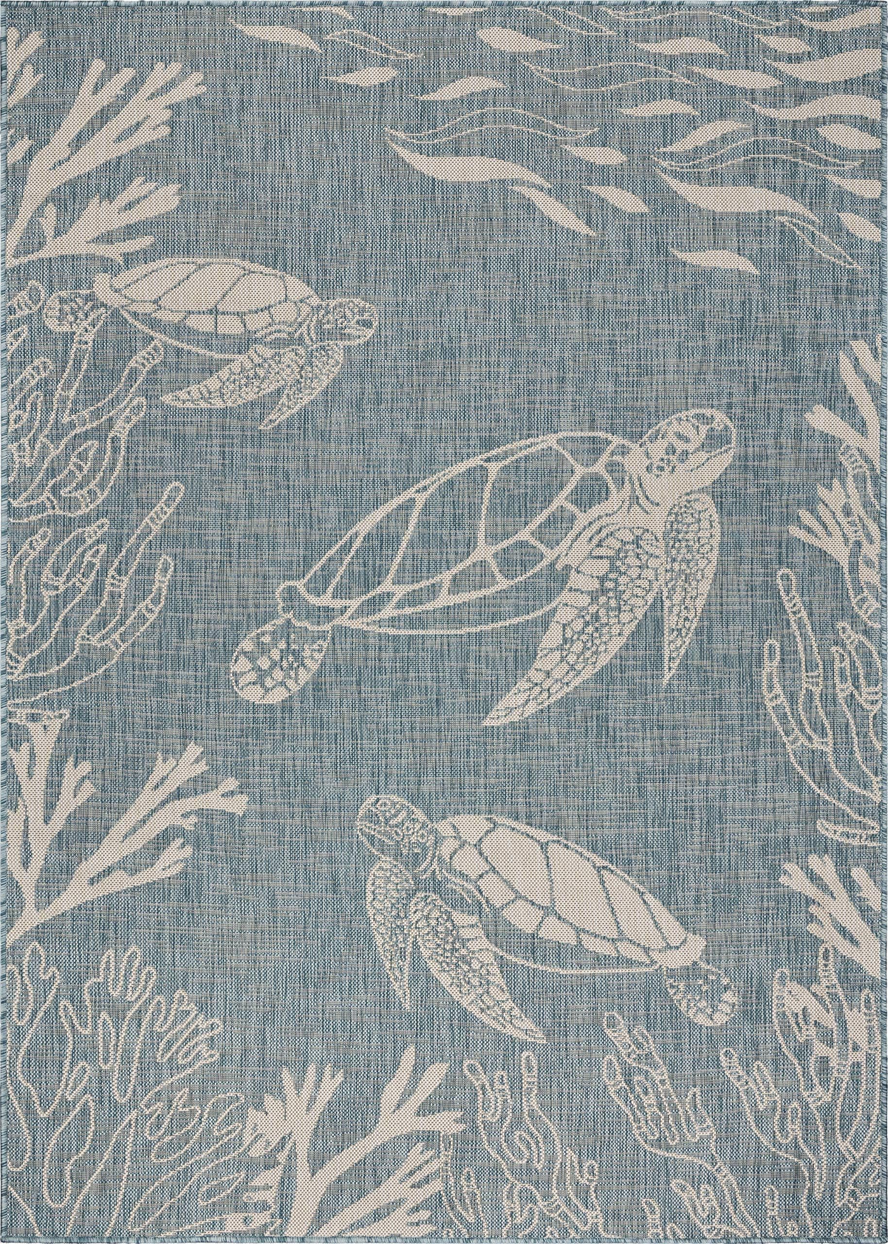 Amazon.com: Balta Rugs Caistor Coastal Coral Print Area Rug, Light Blue ...