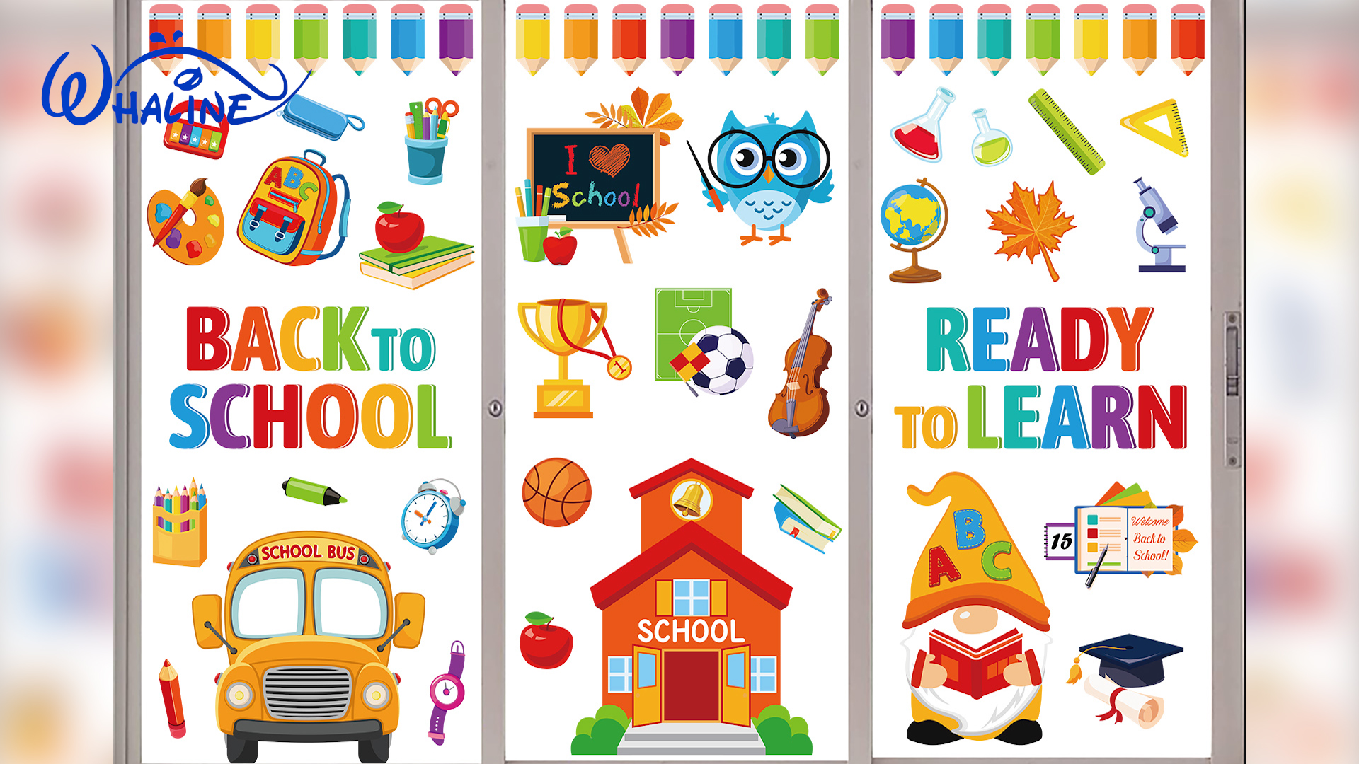 Back To School Window Clings 8 Sheets - Owl & School Bus Classroom ...
