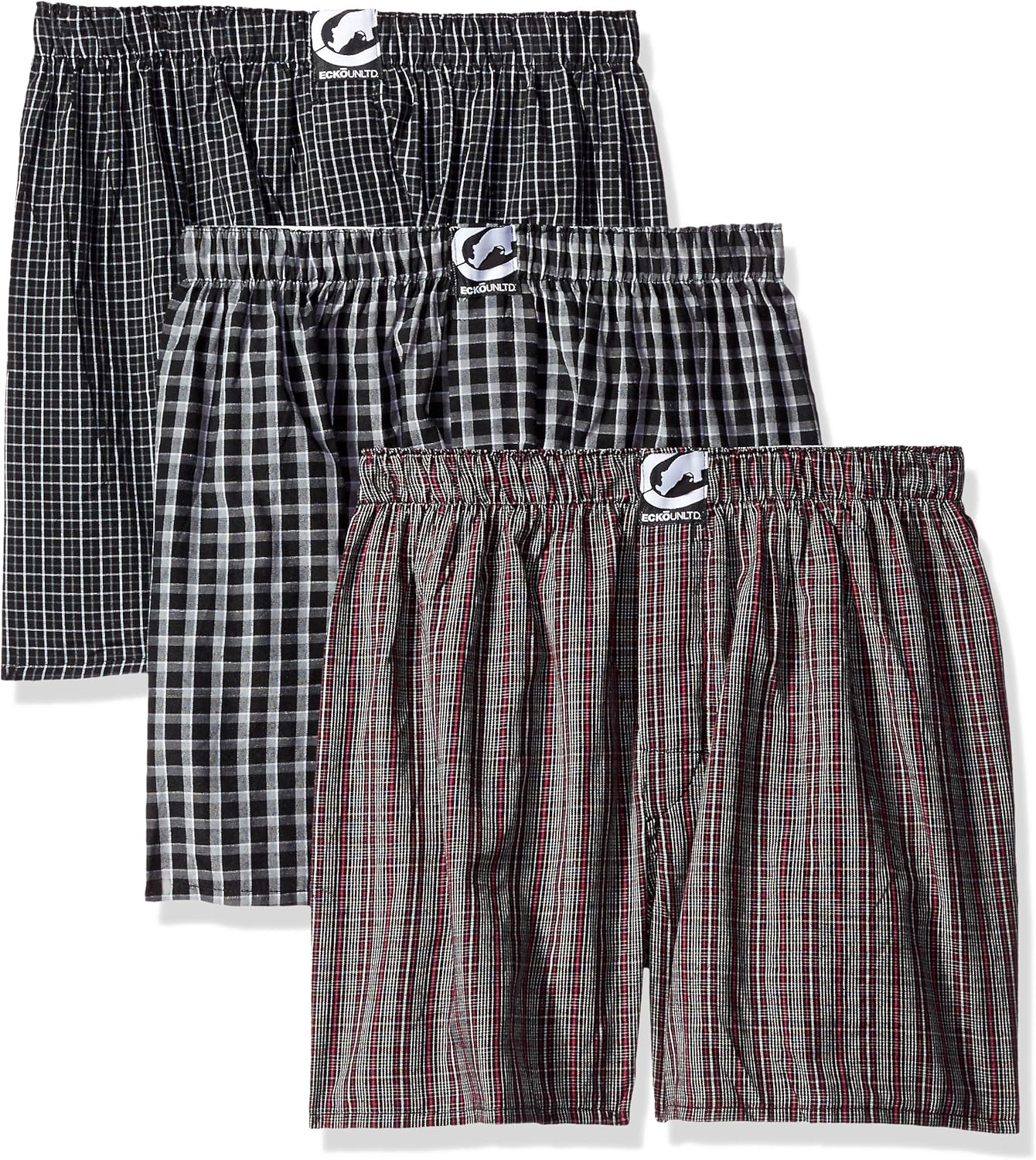ecko unltd. Men's 3pk Woven Boxers 294, Black Plaid, Black/Red Plaid ...