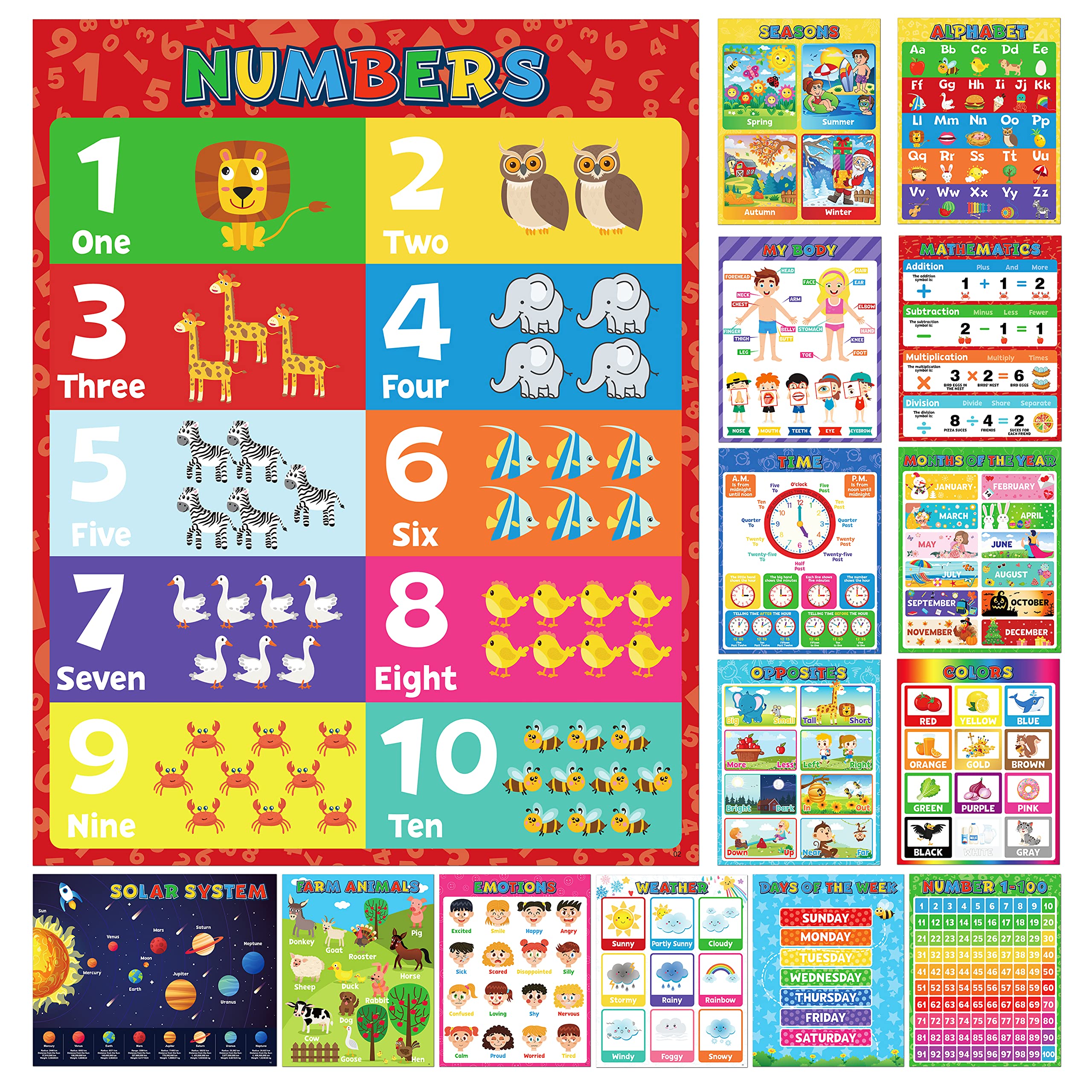 Buy Educational Posters - 16 Pack for Toddler and Kid, Pre-K ...