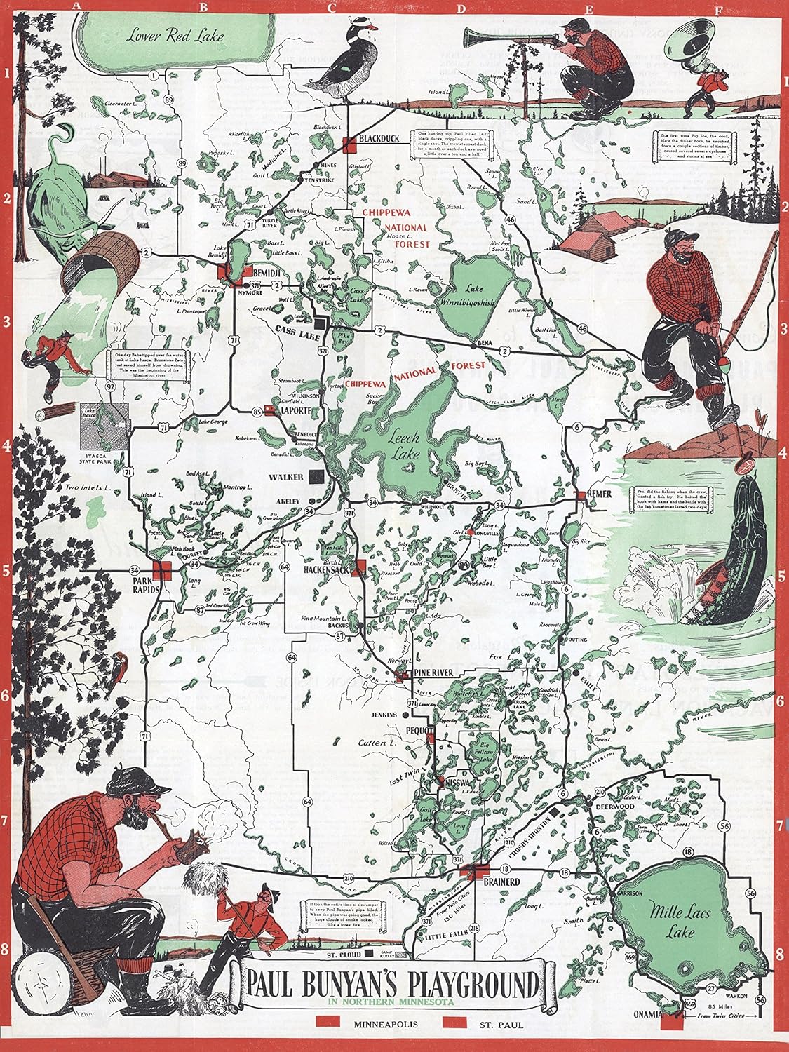 Amazon.com: Northern Minnesota Map | Paul Bunyan's Playground Map ...
