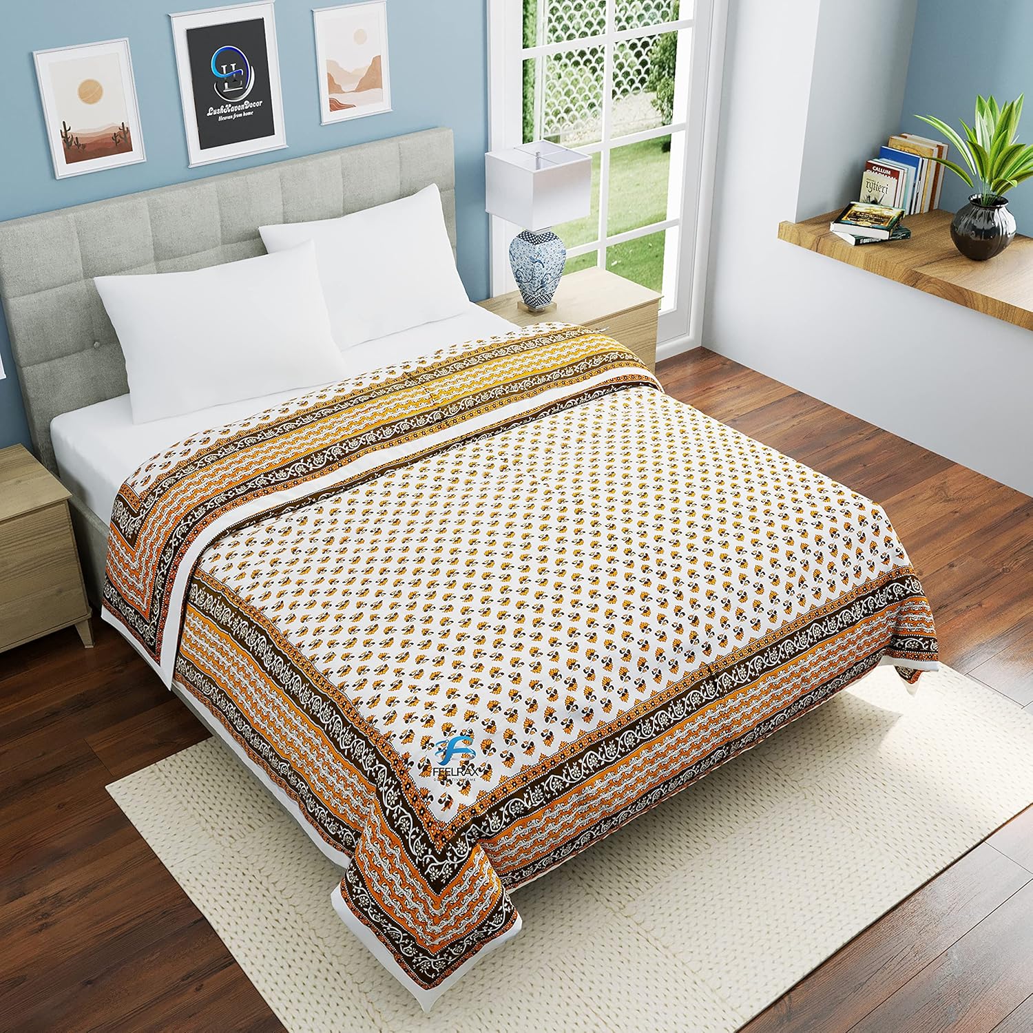 Buy Woodsy Jaipuri Razai Rajasthani Traditional Reversible Yellow ...