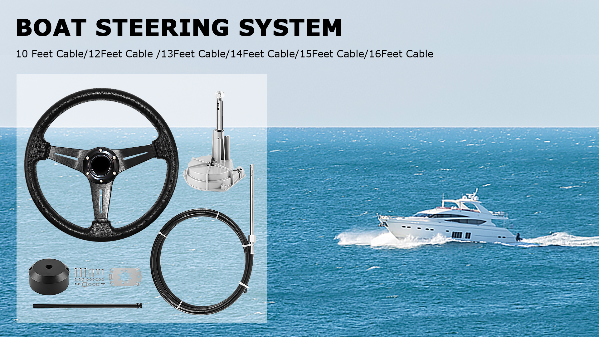 Outboard Boat Steering Cable Boat Steering System Kit - 10-16 Foot ...