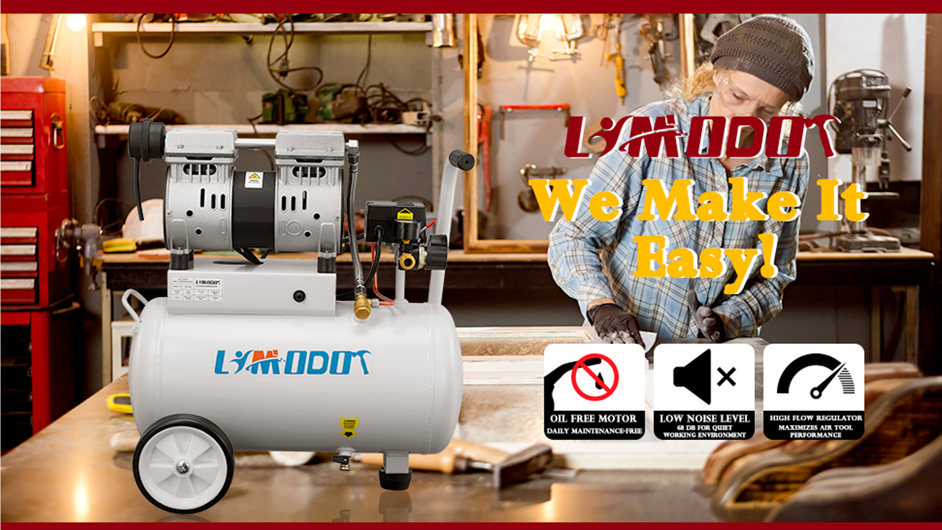 Watch Limodot 6 gal ultral quiet air compressor on Amazon Live