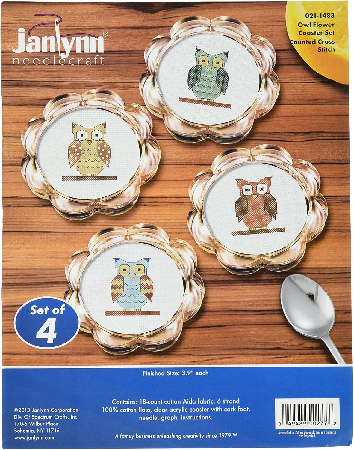 Amazon.com: Janlynn 18 Count Owl Coaster Set Counted Cross Stitch Kit ...