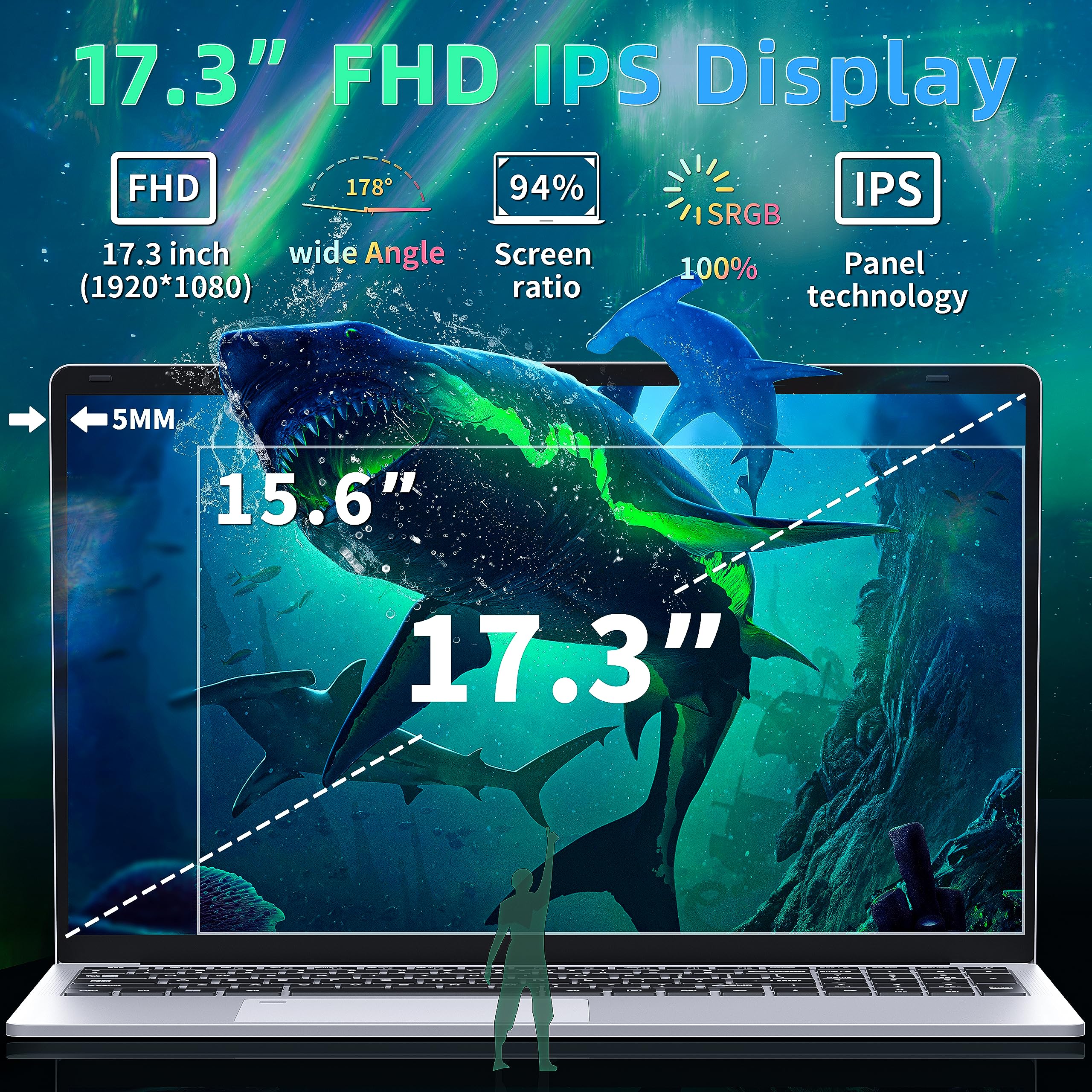 Snapklik.com : 17.3" Silver Laptop, Larger Full HD IPS Screen, Celeron ...