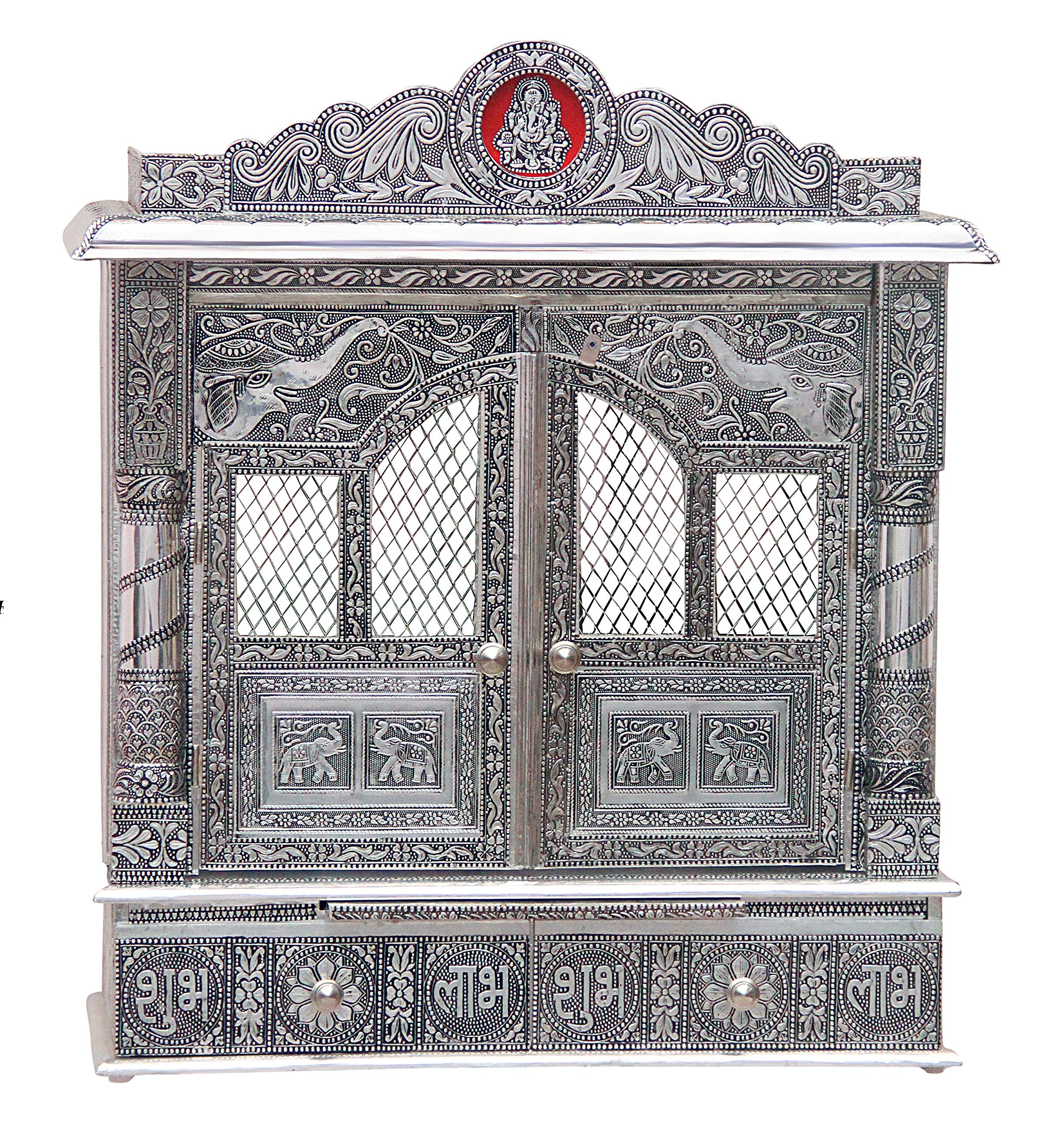 Buy Silver Mandir for Home (White Oxidized - with Door, Medium (W 10 X ...