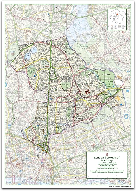London Borough Map - Hackney - Size A0-84.1 x 118.9cm - Paper Laminated ...