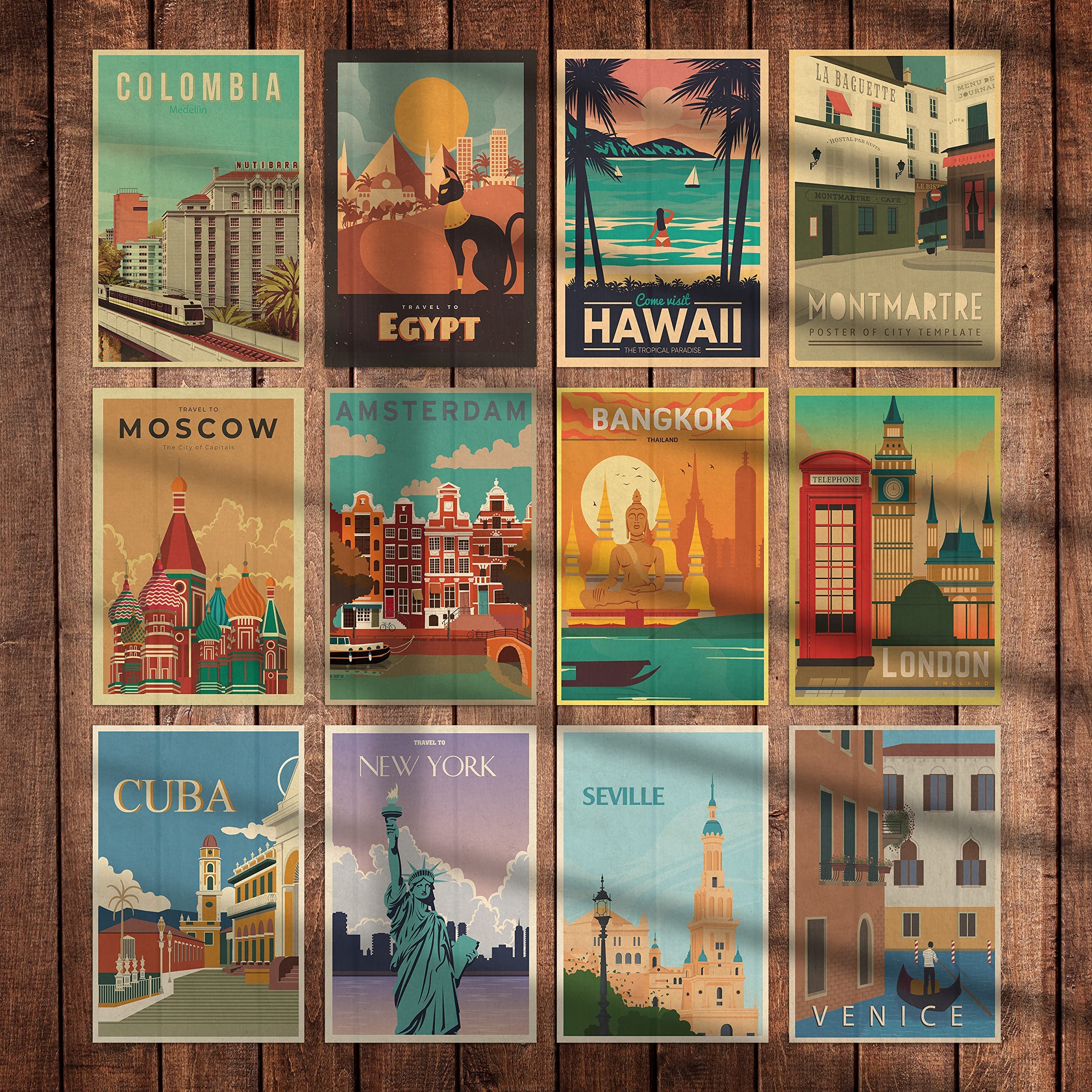 HK Studio Vintage Travel Posters for Dorm, Teen Bedroom - Easy Peel and ...