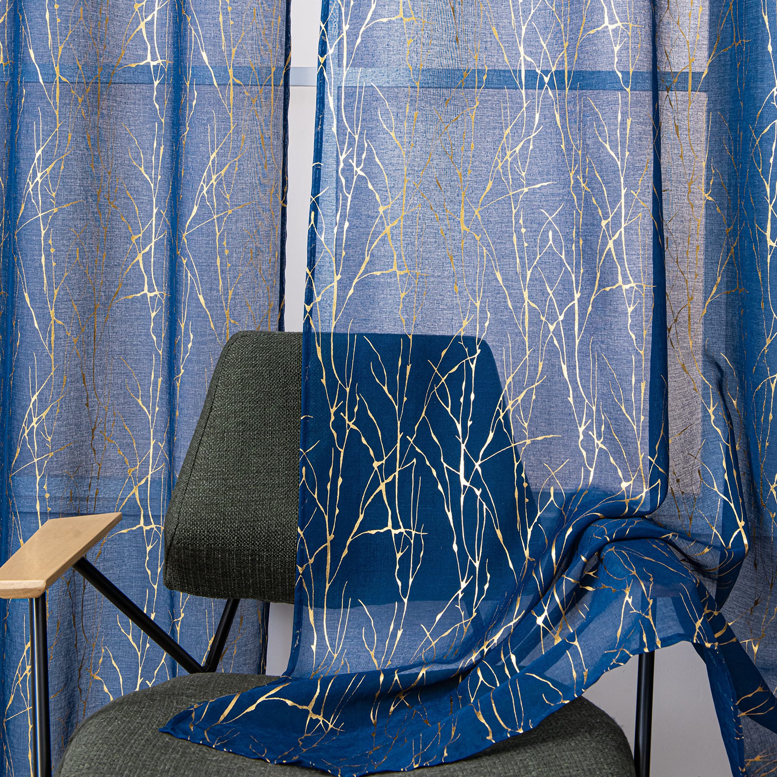 Amazon.com: Sutuo Home Navy Blue Sheer Curtains 84 Inches Long 2 Panels ...