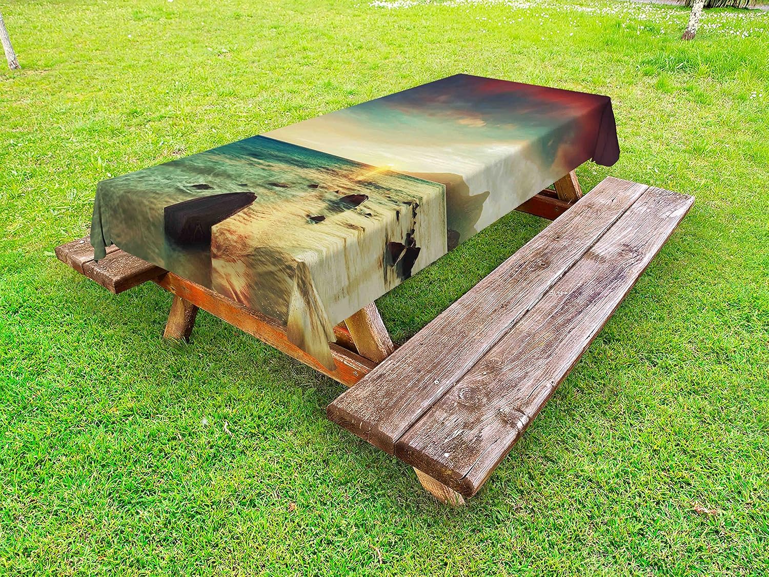 Amazon.com: Ambesonne Beach Outdoor Tablecloth, Sunrise Over The Sea ...
