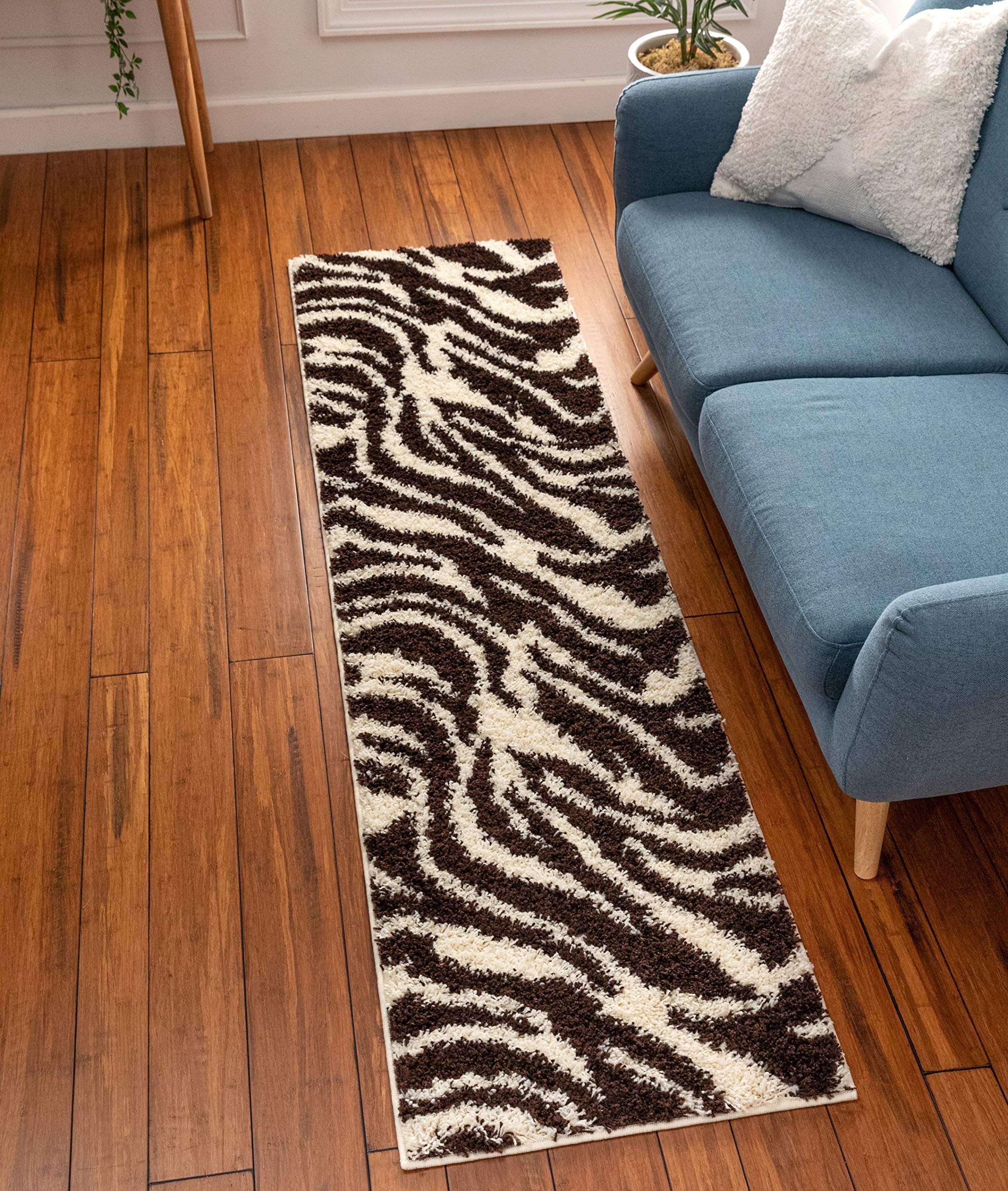 Well Woven Madison Shag Safari Zebra Brown Animal Print Area Rug 2'3" x ...