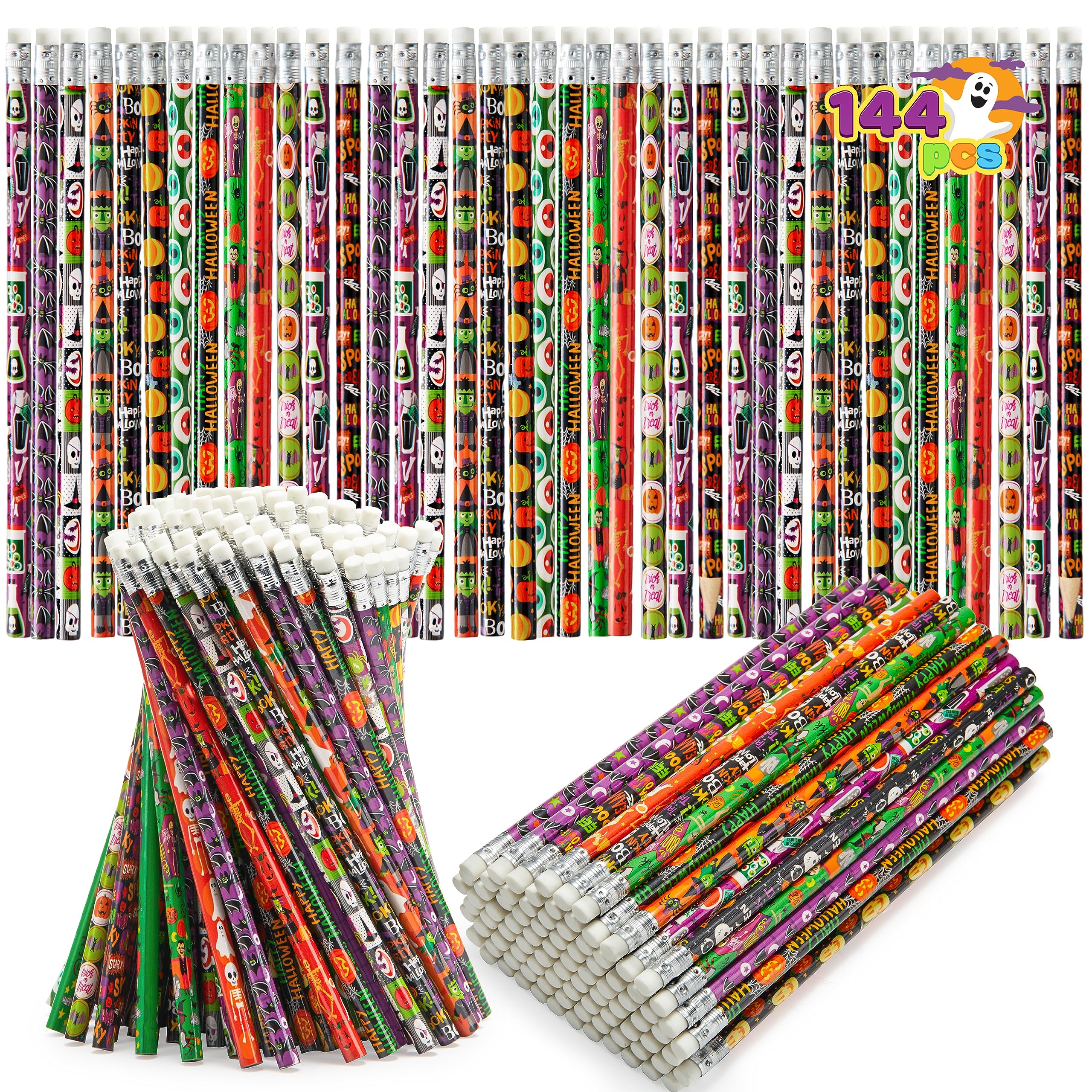 JOYIN 144-Pack Halloween Pencils with Eraser — 12 Design Halloween ...