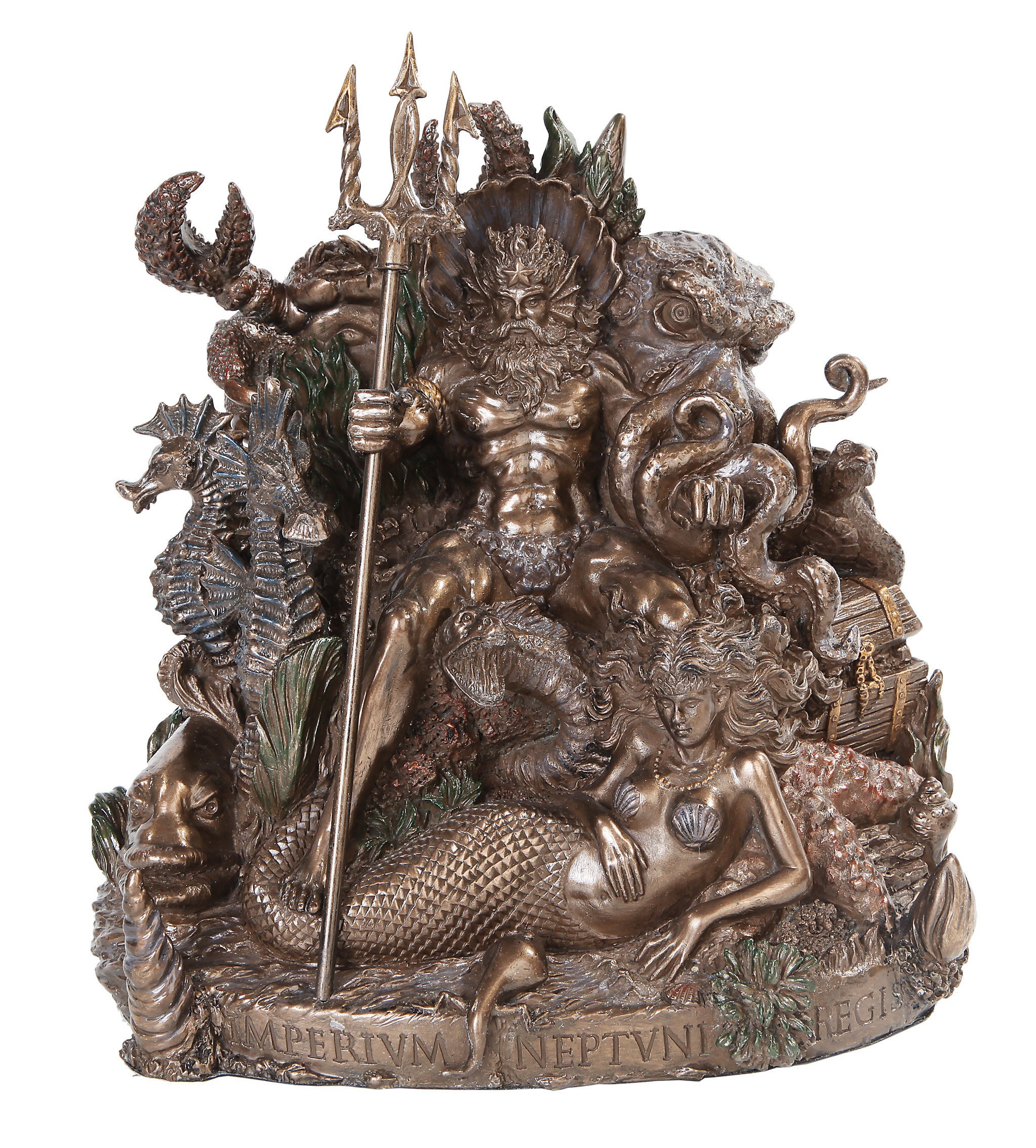 Amazon.com: 10511 King Neptune with Mermaid and Sea Animals Figurine ...