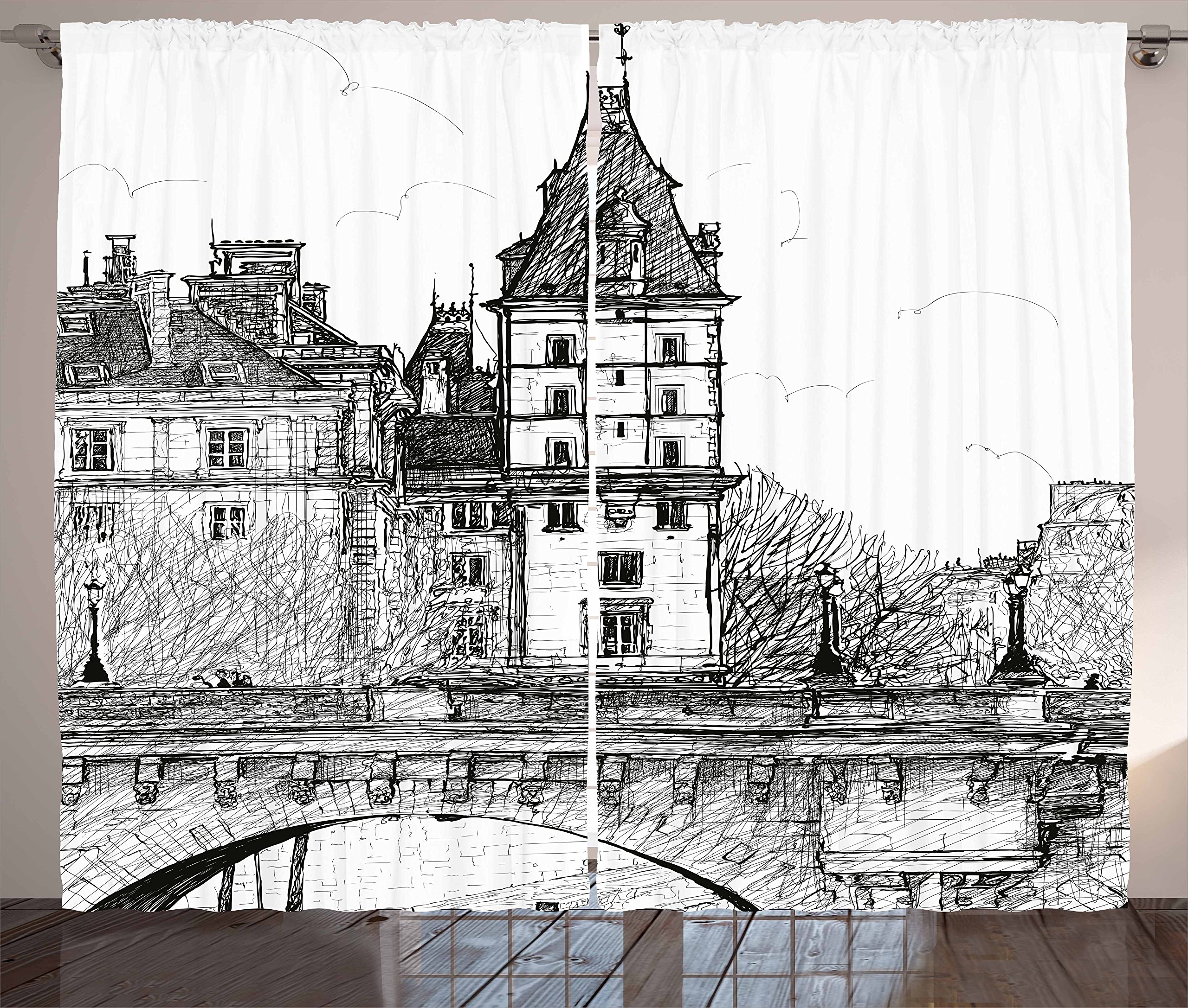 Architectural Drawing Window With Curtains