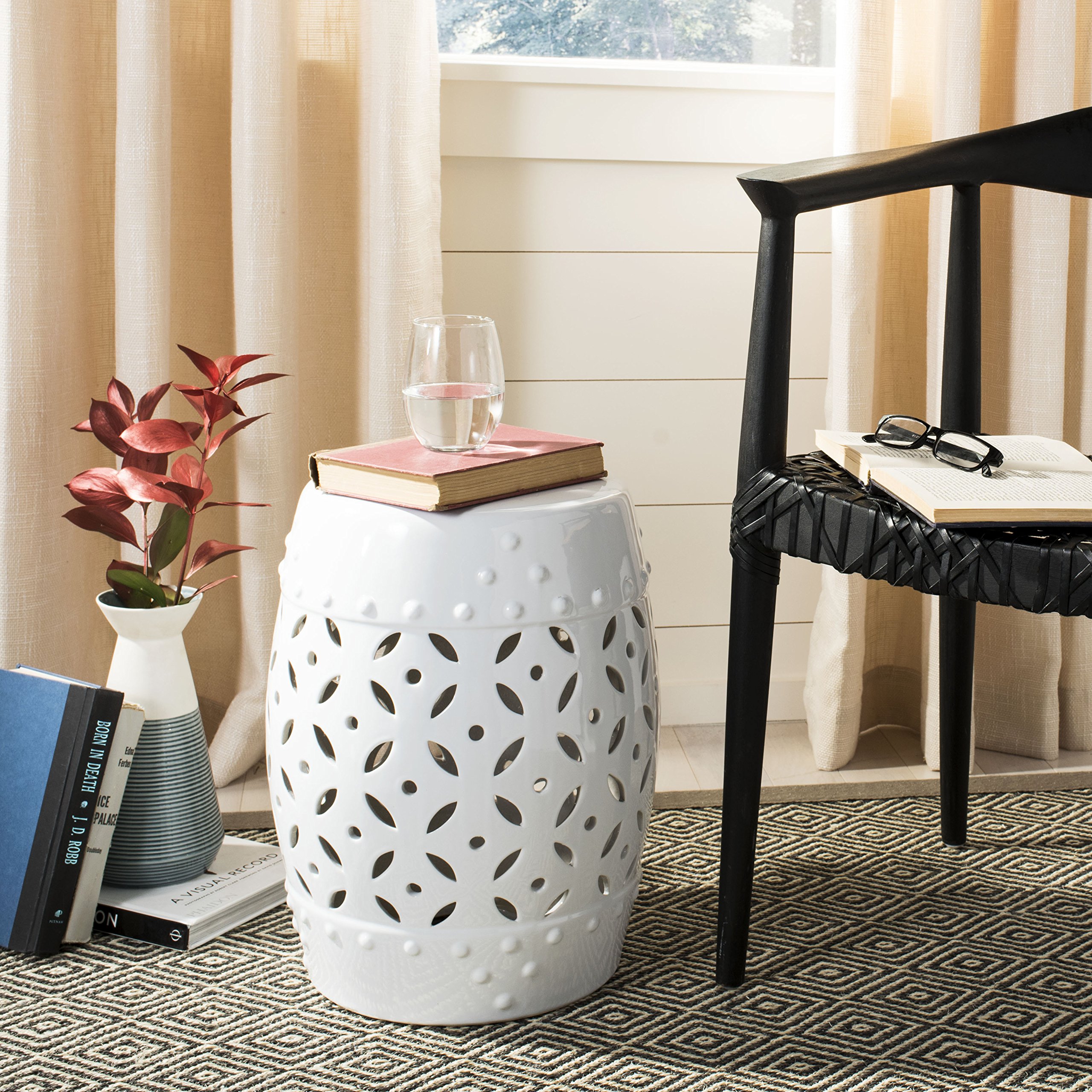 White Garden Stool Size Rander Ceramic Stool Red/White | OKA US