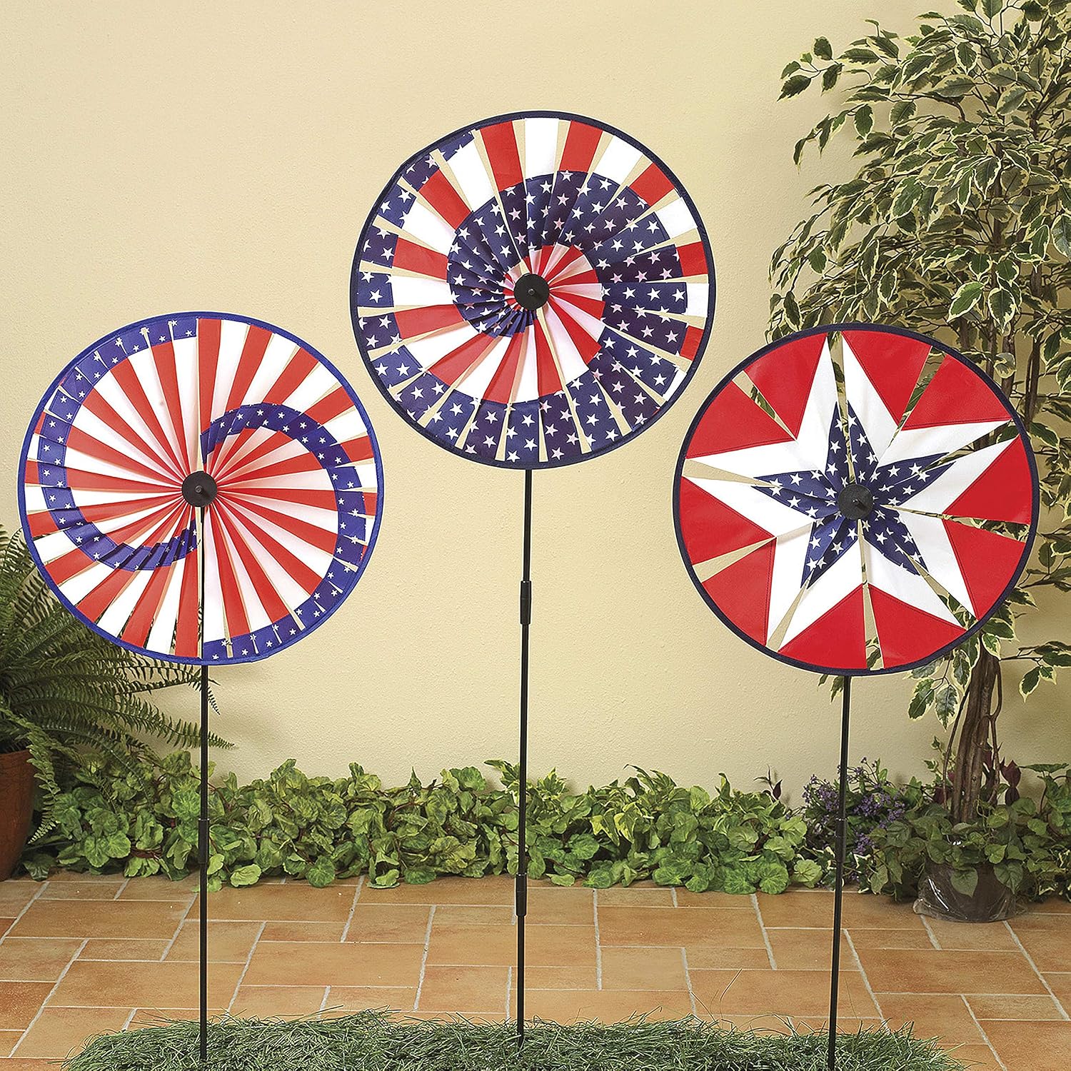 Amazon.com: Set of 3 Patriotic Wind Spinners - Red, White and Blue ...