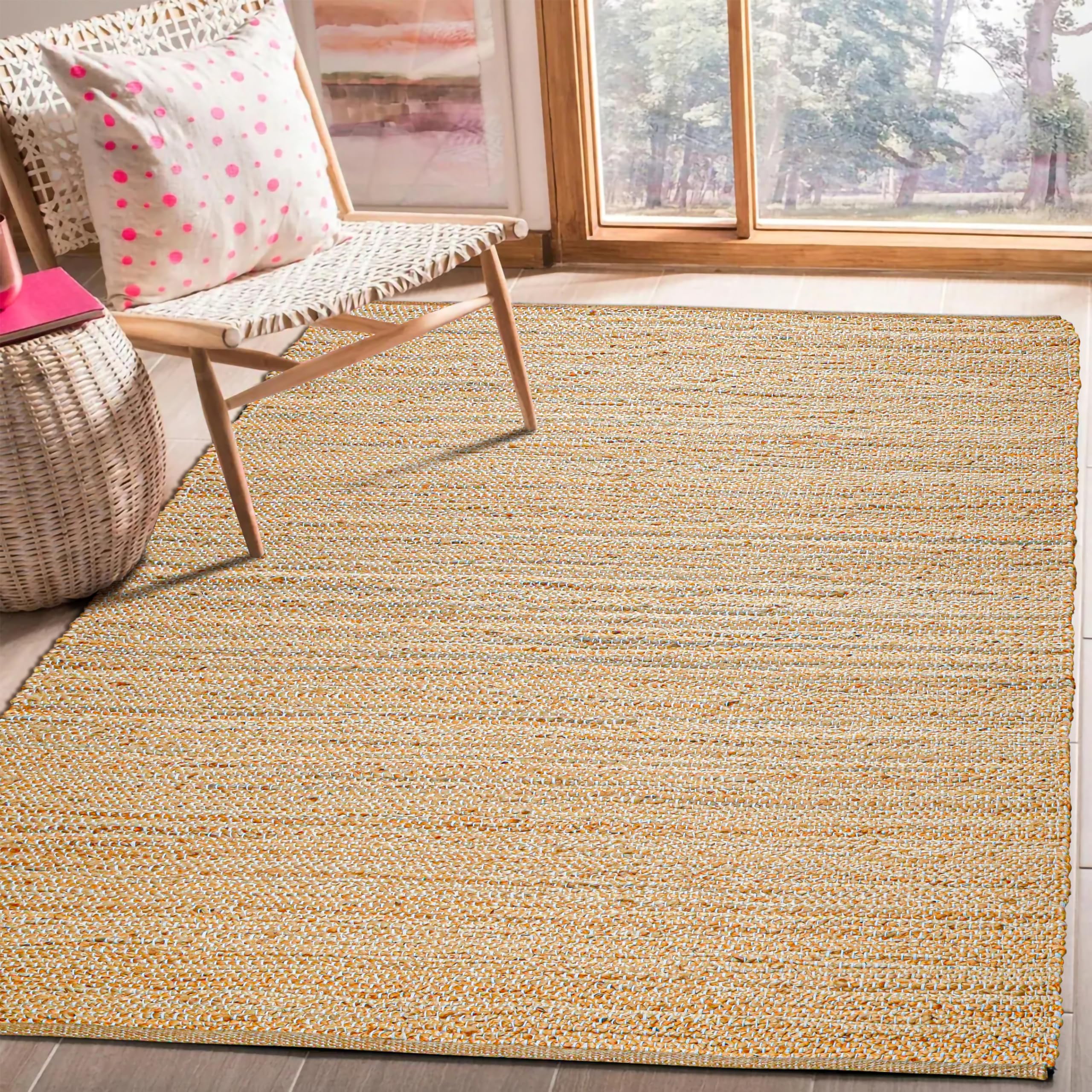 Amazon.com: Hausattire Jute Woven Area Rug 5'x8' - Natural, Hand ...