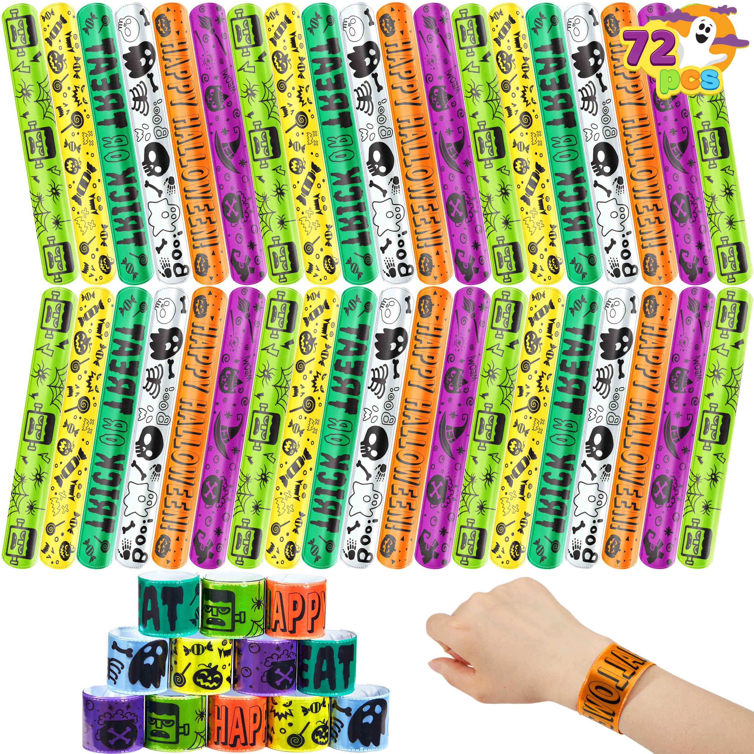 Amazon.com: JOYIN 72 Pcs Halloween Slap Bracelets, Reflective Slap ...