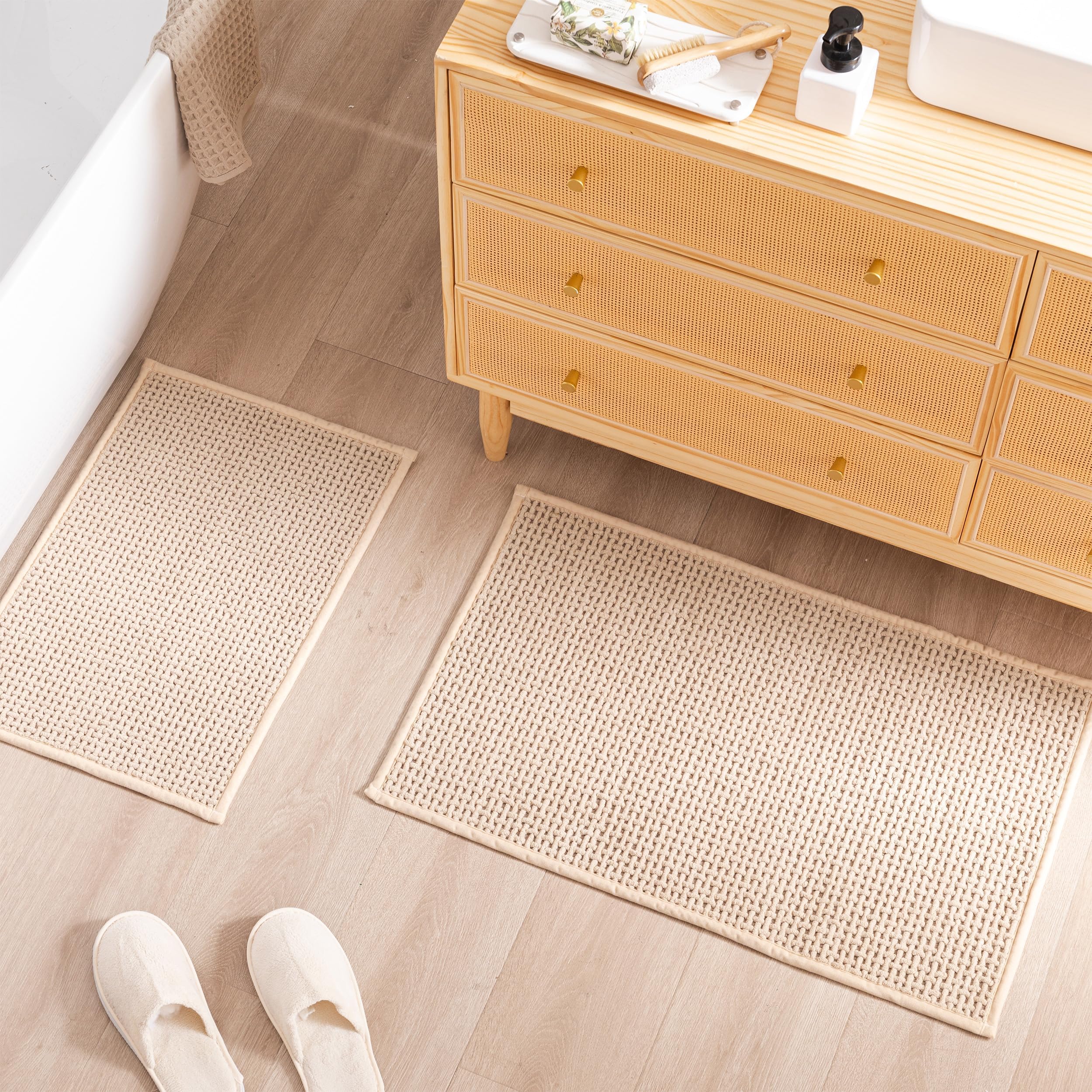 Amazon.com: UBTKEY Beige Bathroom Rugs Sets 2 Piece, Non Slip ...