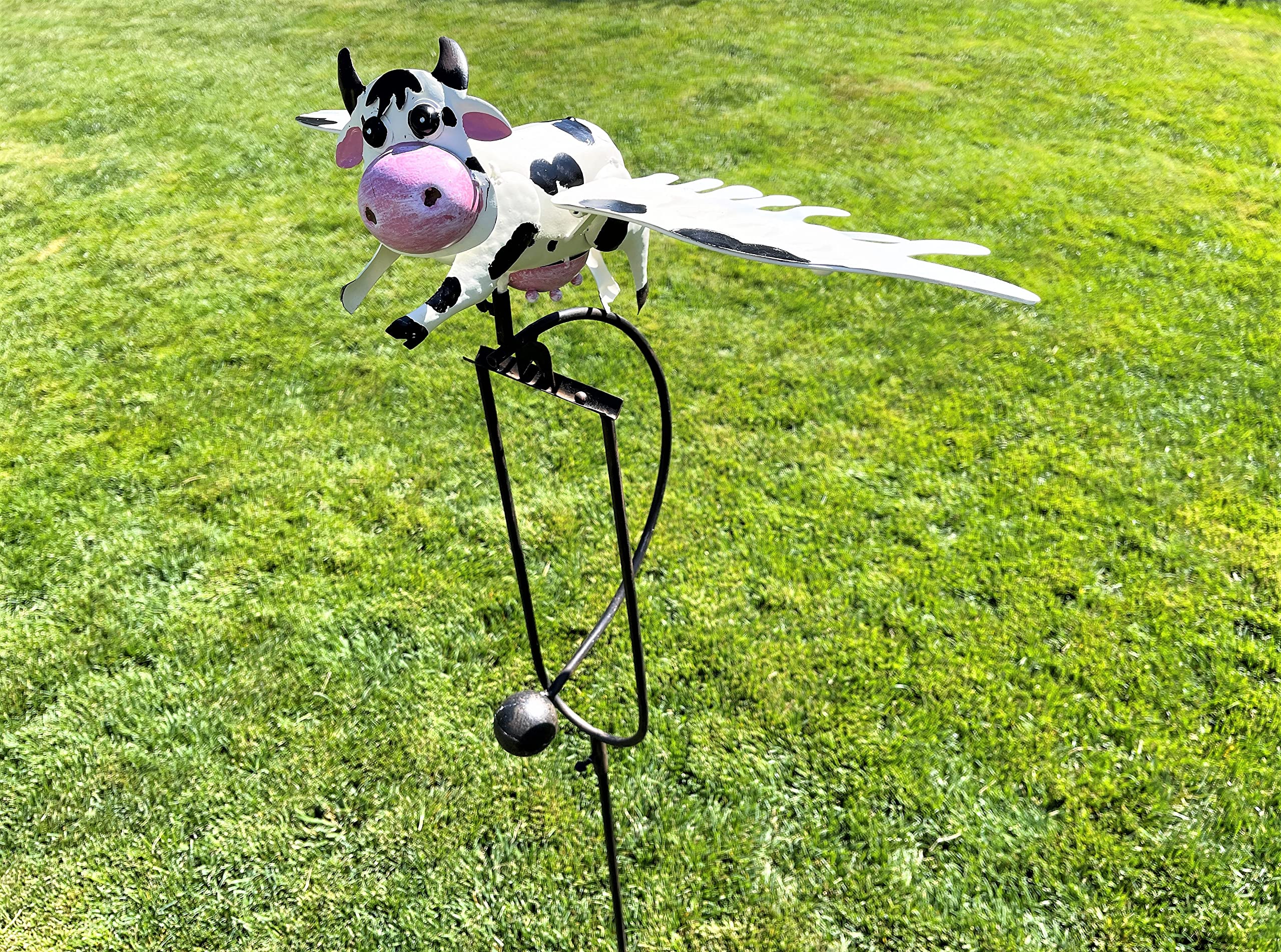 Amazon.com: Kinetic Metal Flying Cow w/Wings Yard Stake Rocking Wind ...
