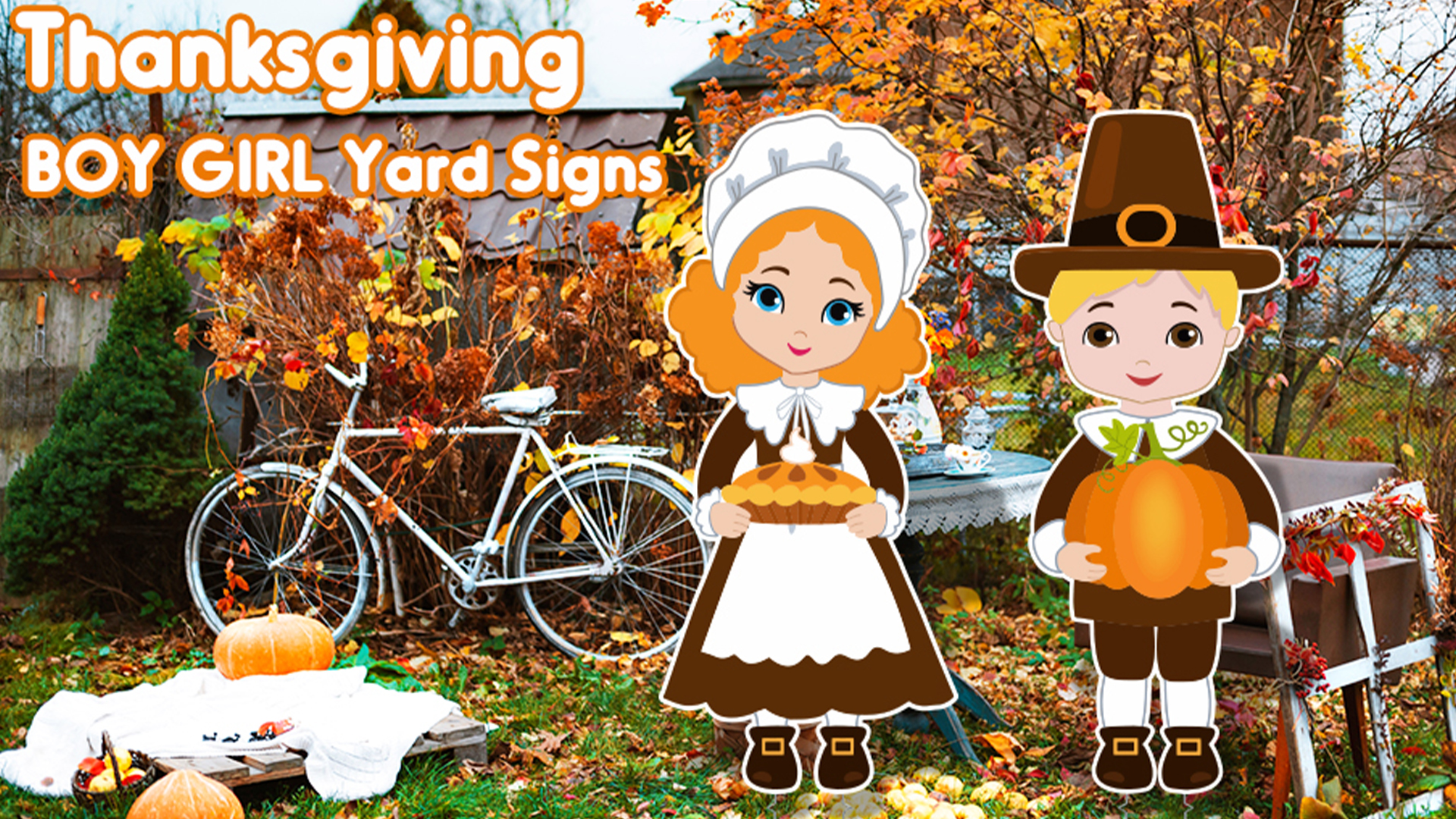 Watch Thanksgiving Pilgrim Boy and Girl Yard Signs on Amazon Live