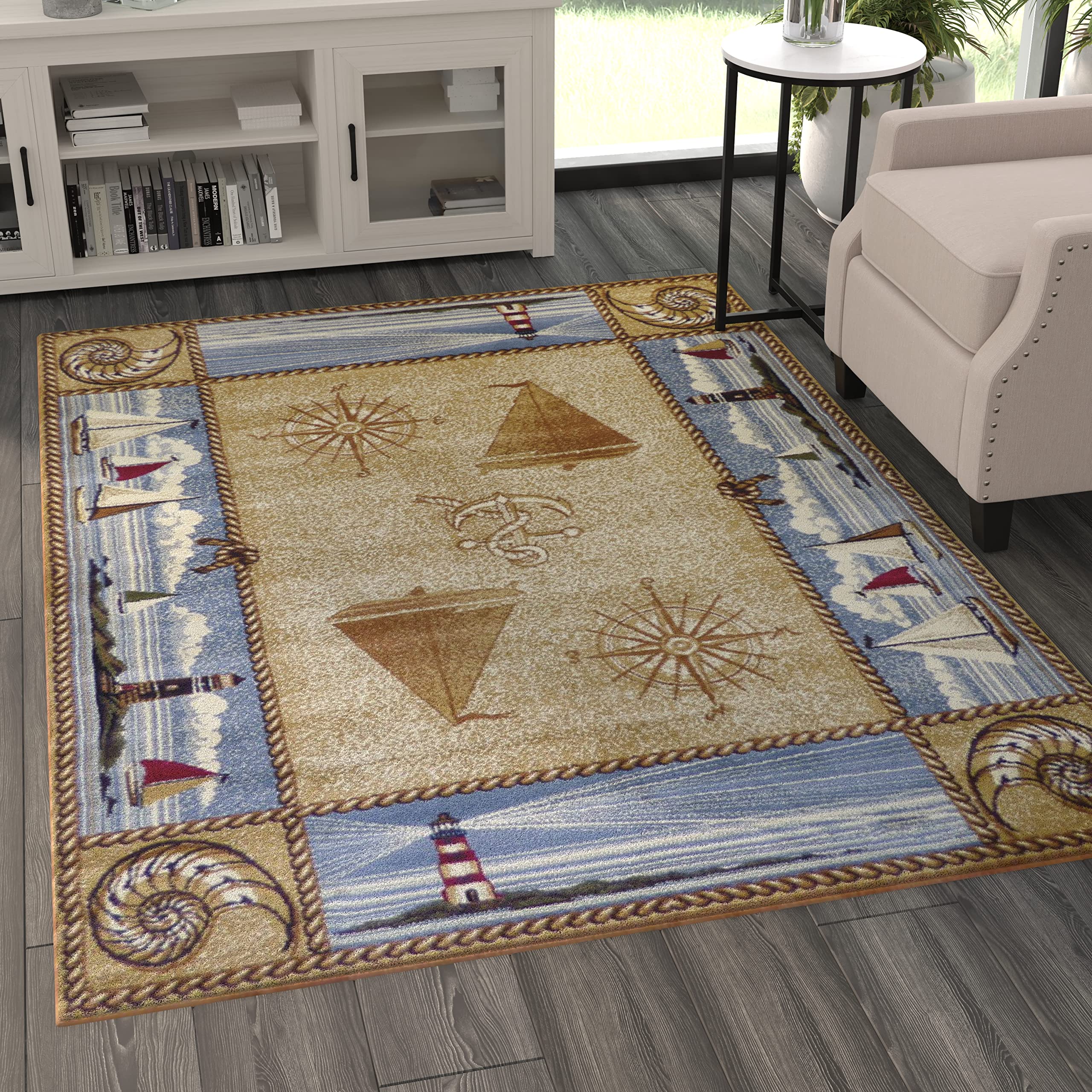Amazon.com: Masada Rugs Nature Area Rug Nautical Scene (5 Feet 2 Inch X ...