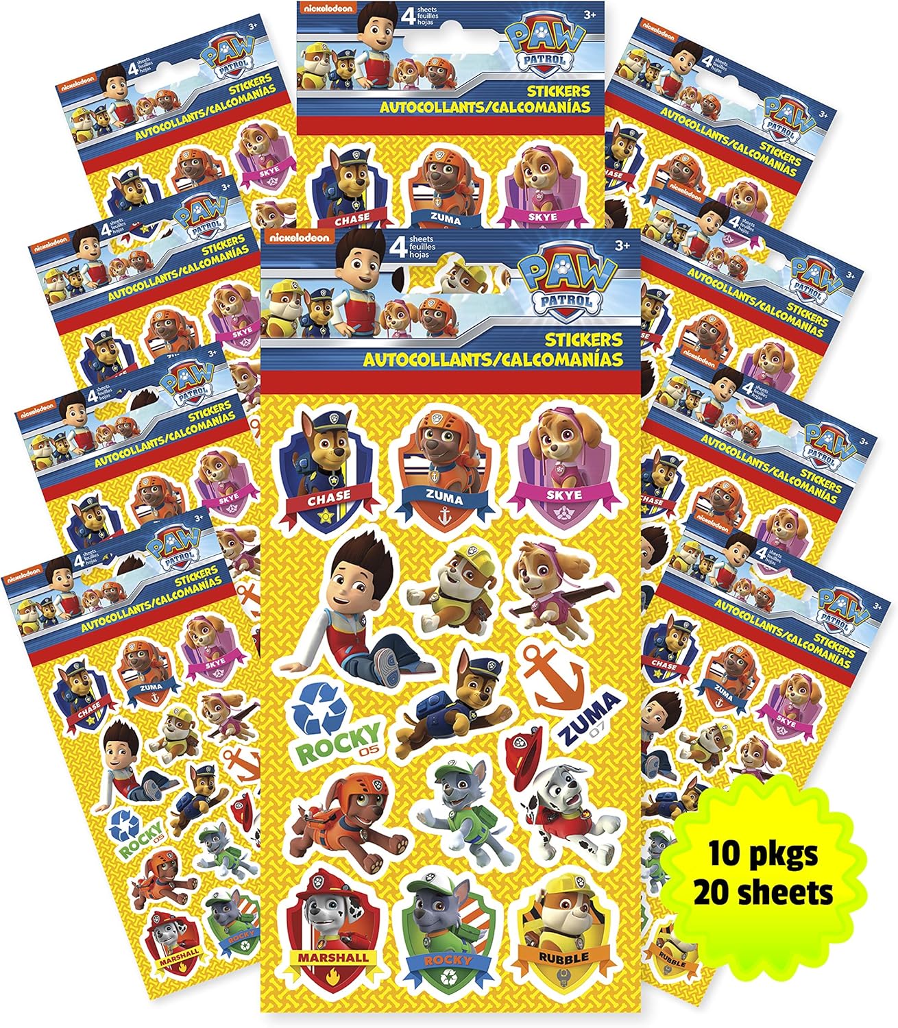 Amazon.com: Paw Patrol Standard 4 Sheet Stickers 10Count Bundle : Toys ...