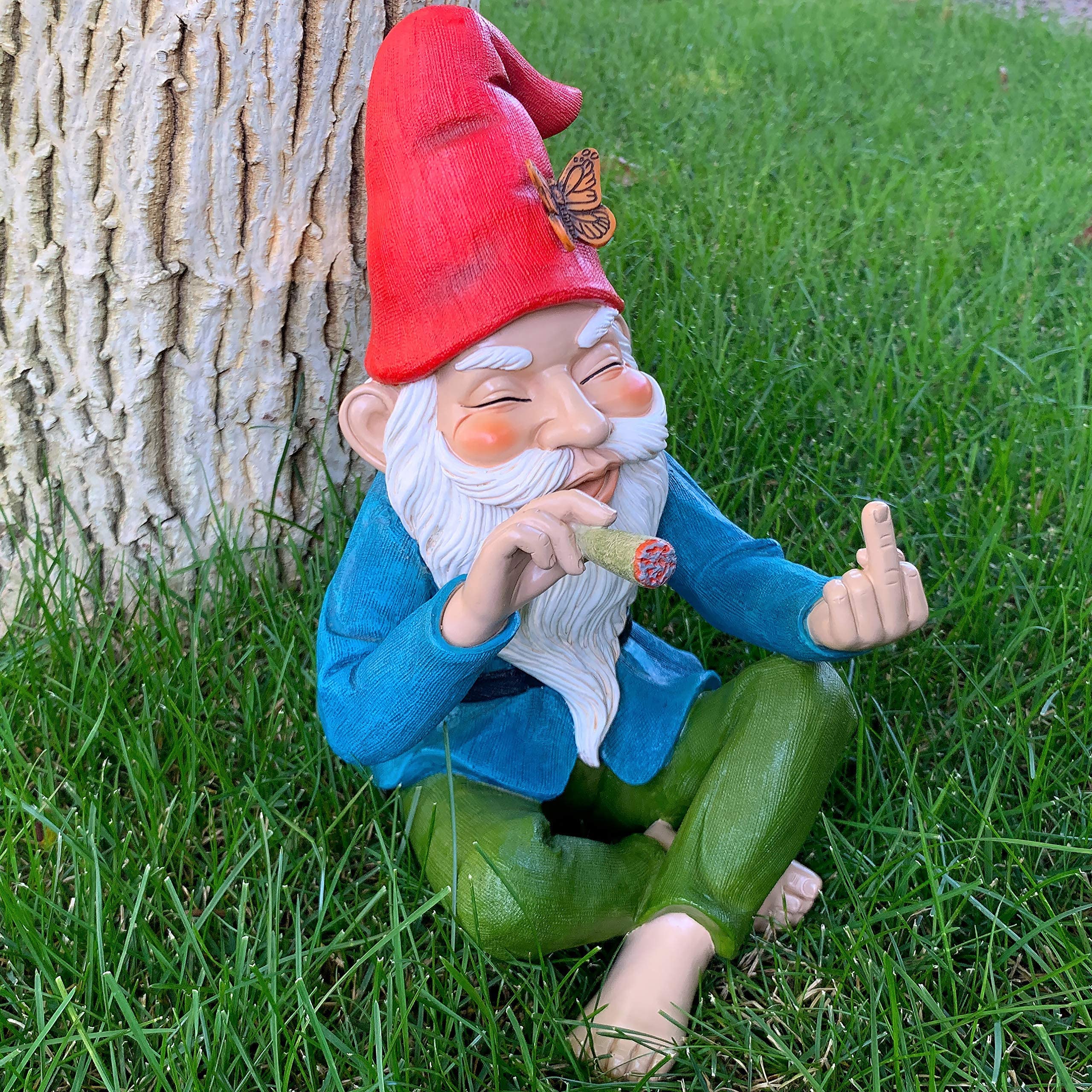 Aopek Garden Gnome Outdoor Funny Middle Finger Smoking Outdoor Statue ...