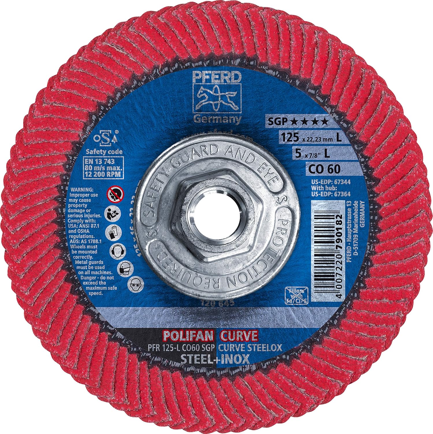 PFERD POLIFAN®-Curve Radial Type Flap Disc - 5" x 5/8-11" Thread, 60 Grit Ceramic Oxide, Welding ...