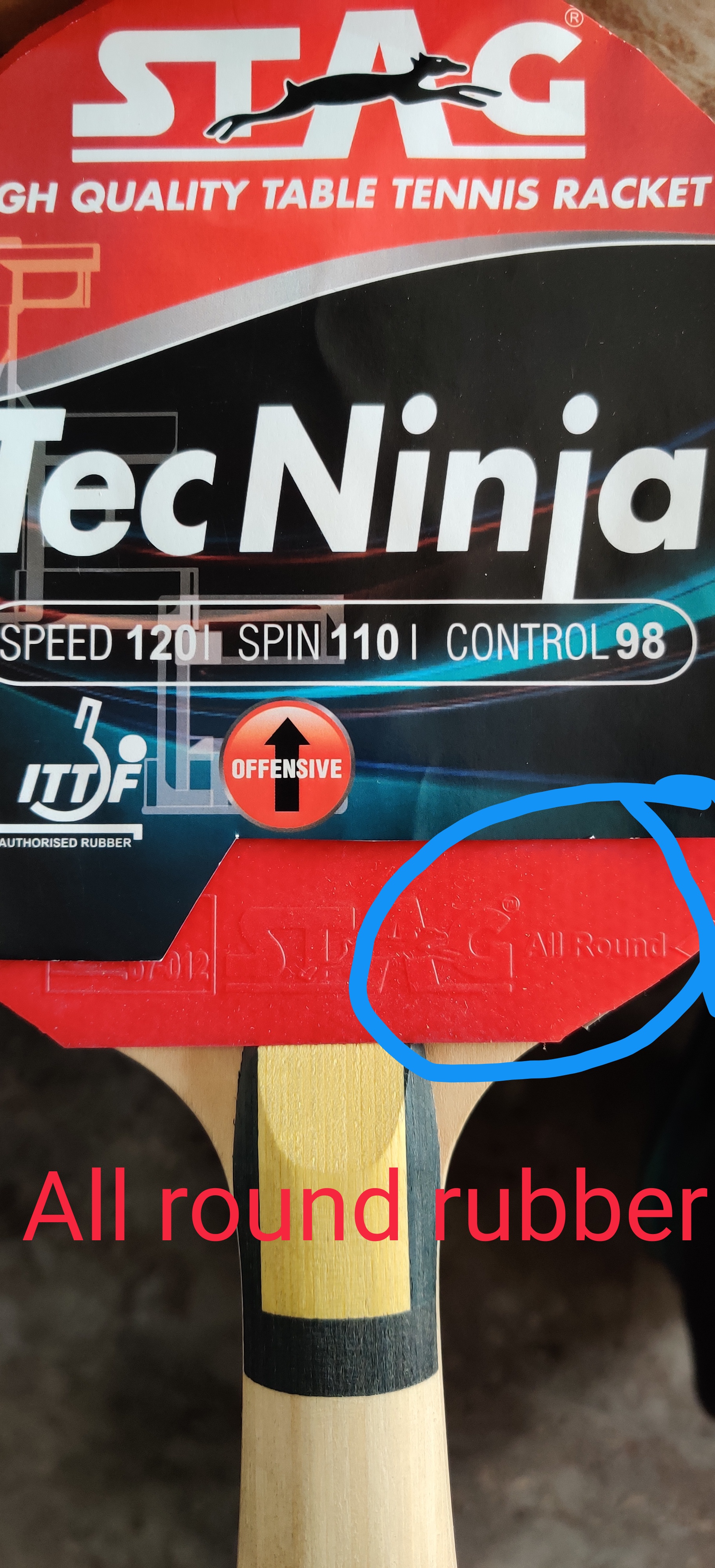 STAG Tec Ninja Table Tennis Racquet Advanced, ITTF Approved Rubber ...