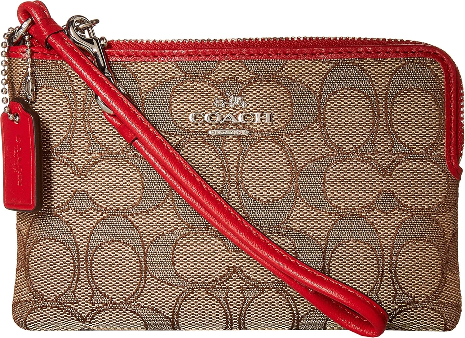 COACH Box Program Signature Corner Zip SV/Khaki/True Red One Size ...