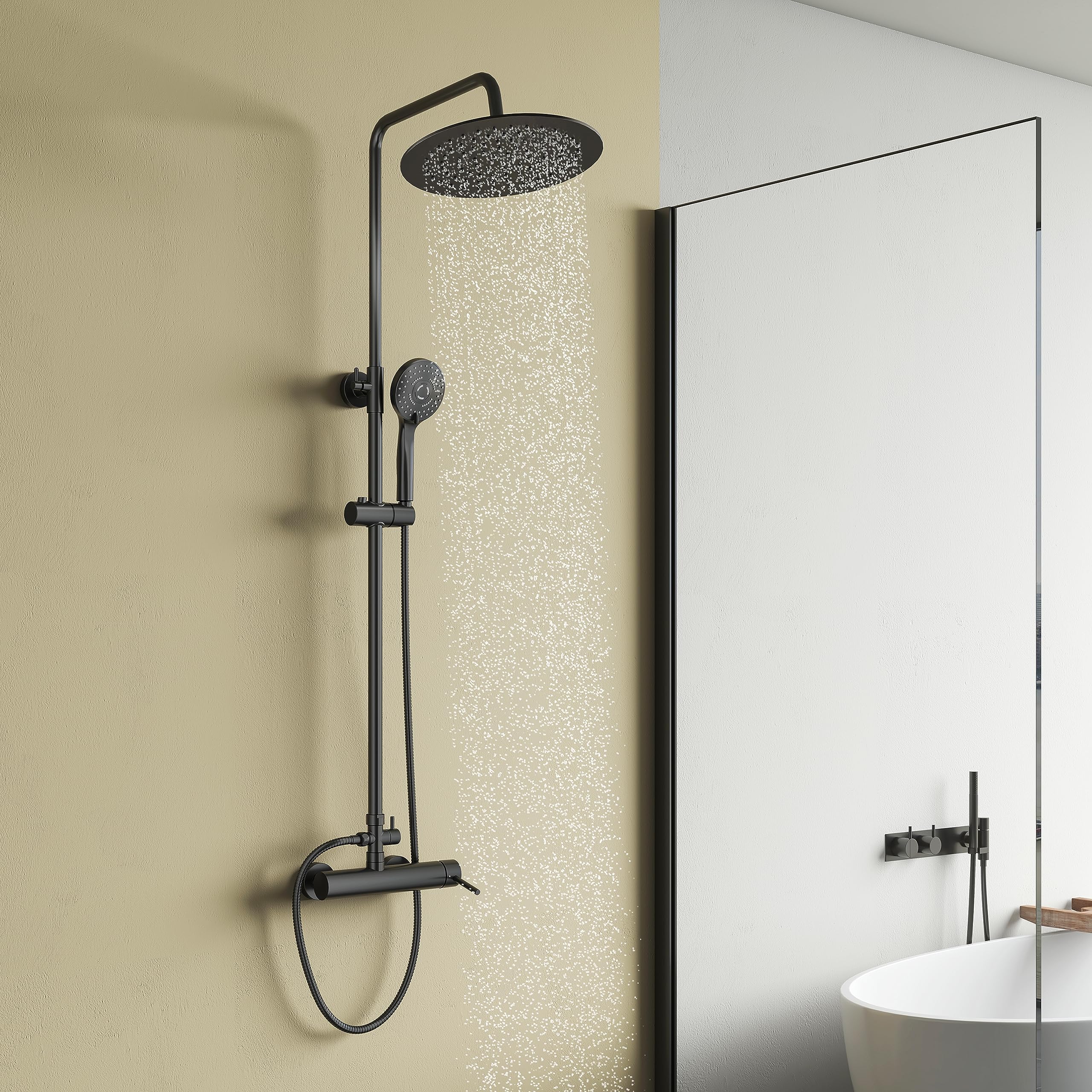 Colonne de Douche Noir Mat avec Mitigeur Hauteur Réglable Ensemble de ...