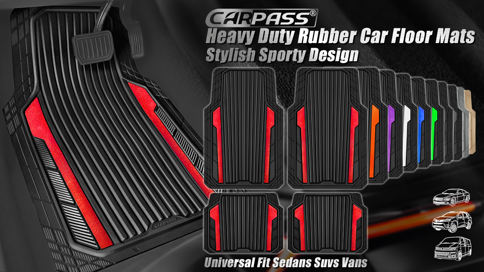 Watch CAR PASS Rubber Sporty Heavy Duty Car Mats Full Set 4 Piece on ...